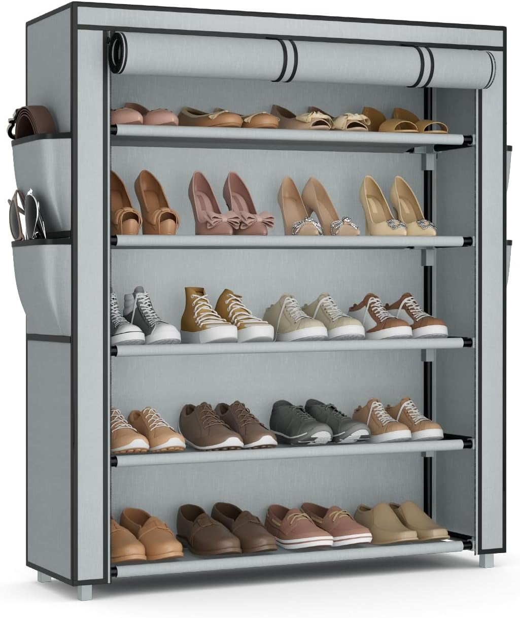 Shoe Rack with Cover, 5 Tier Shoe Organizer Storage for 20-24 Pair ...
