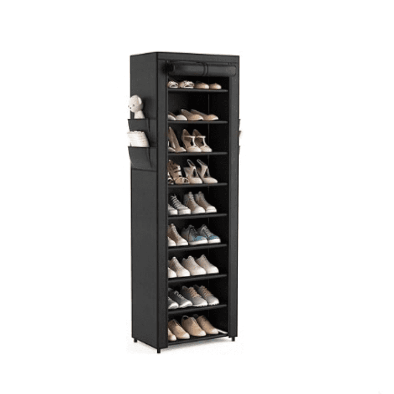 Shoe Rack with Cover Narrow Shoe Rack Organizer with 4 Side Pockets 10 ...