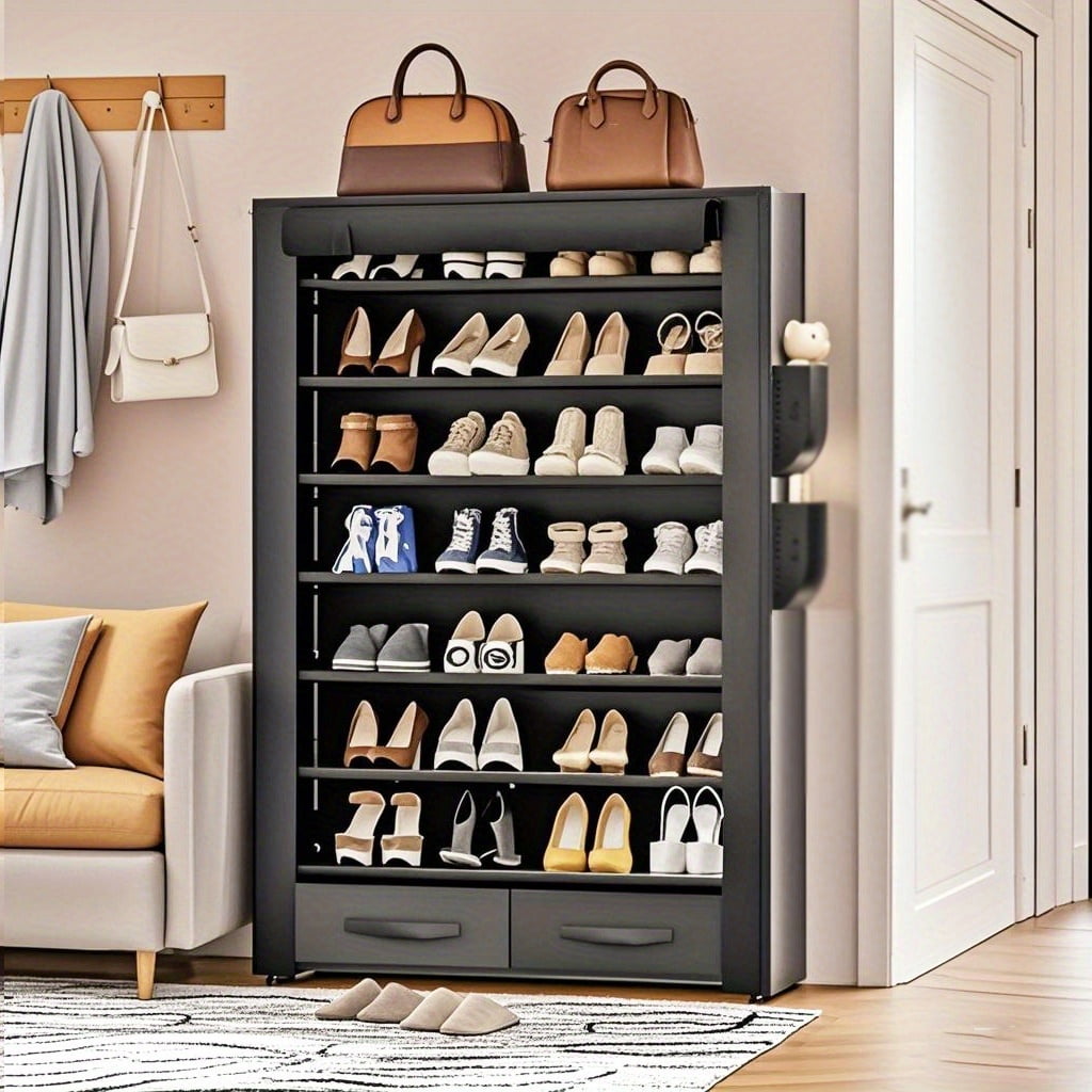 Shoe Rack with Covers - 8 Tiers Tall Shoe Rack Organizer Large Capacity ...