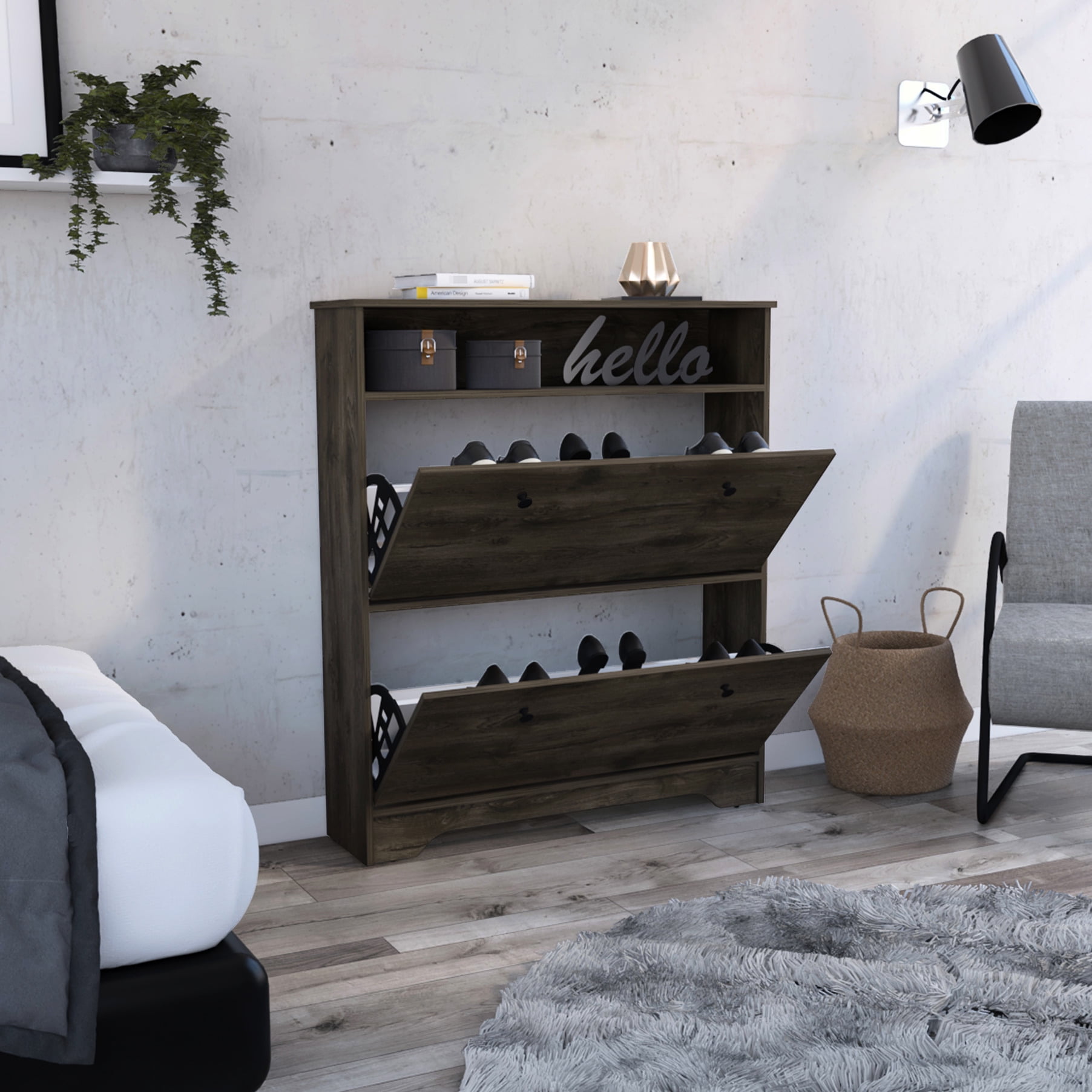 Shoe Rack - Dark Brown, Superior Efficiency, 2 Extendable Shelves ...