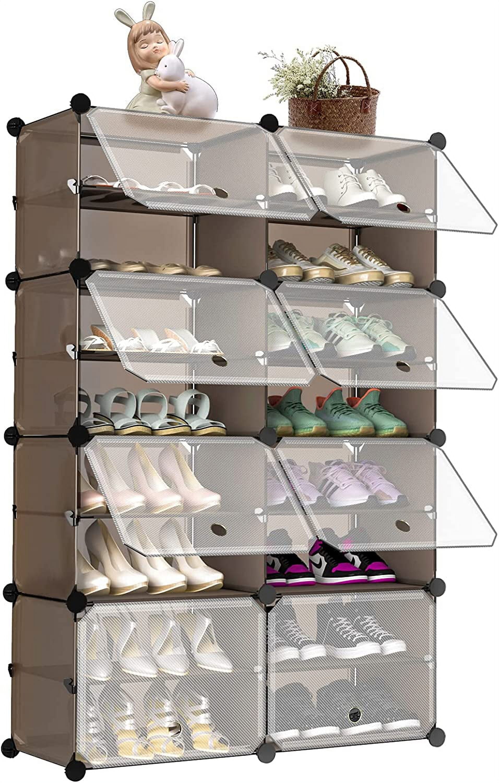 Shoe Rack with Doors for Entryway, 32 Pair Shoe Cabient, 8 Cube 16-Tier ...