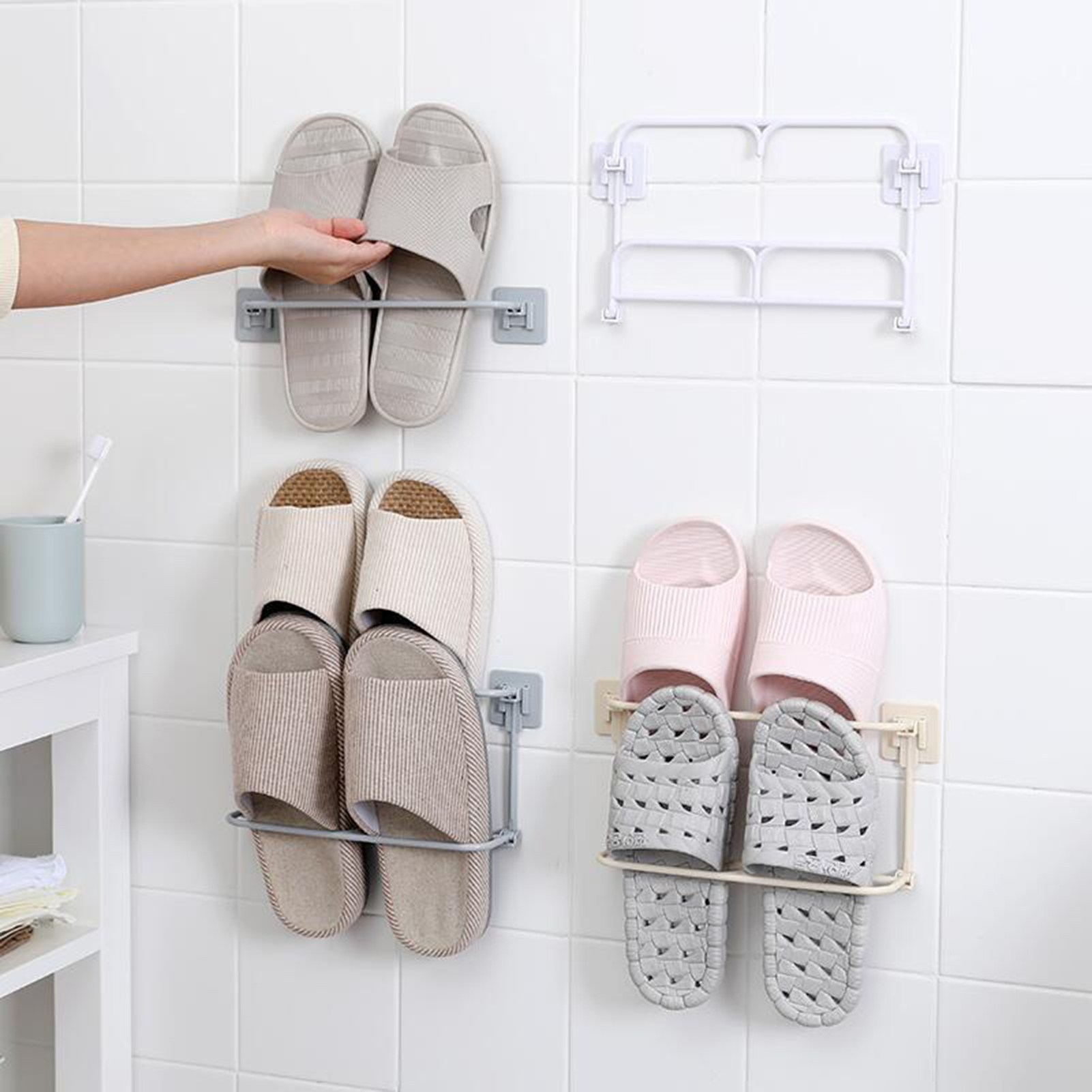 Shoe Rack Foldable Bathroom Slipper Rack Wall Mounted Punch-free Easy ...