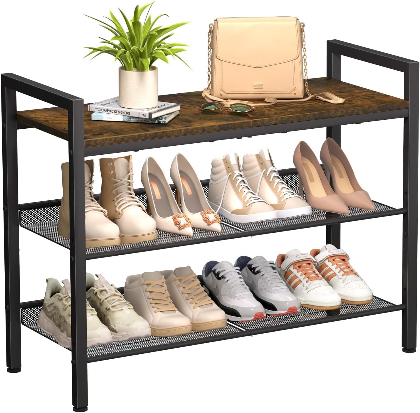 Shoe Rack for Front Door Entrance, 3 Tier Shoe Rack for Entryway, Shoe ...