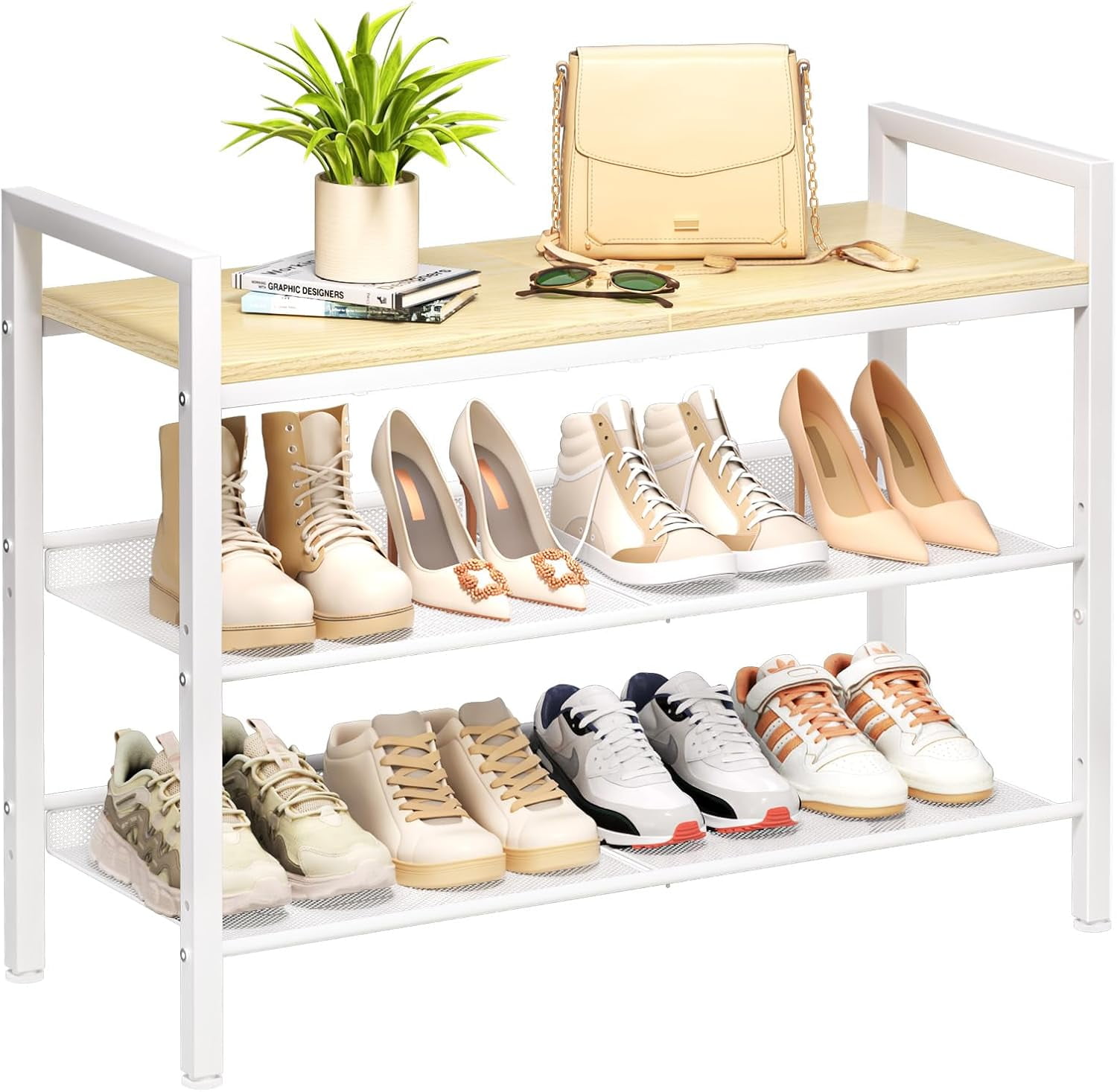 Shoe Rack for Front Door Entrance, 3 Tier Shoe Rack for Entryway, Shoe ...
