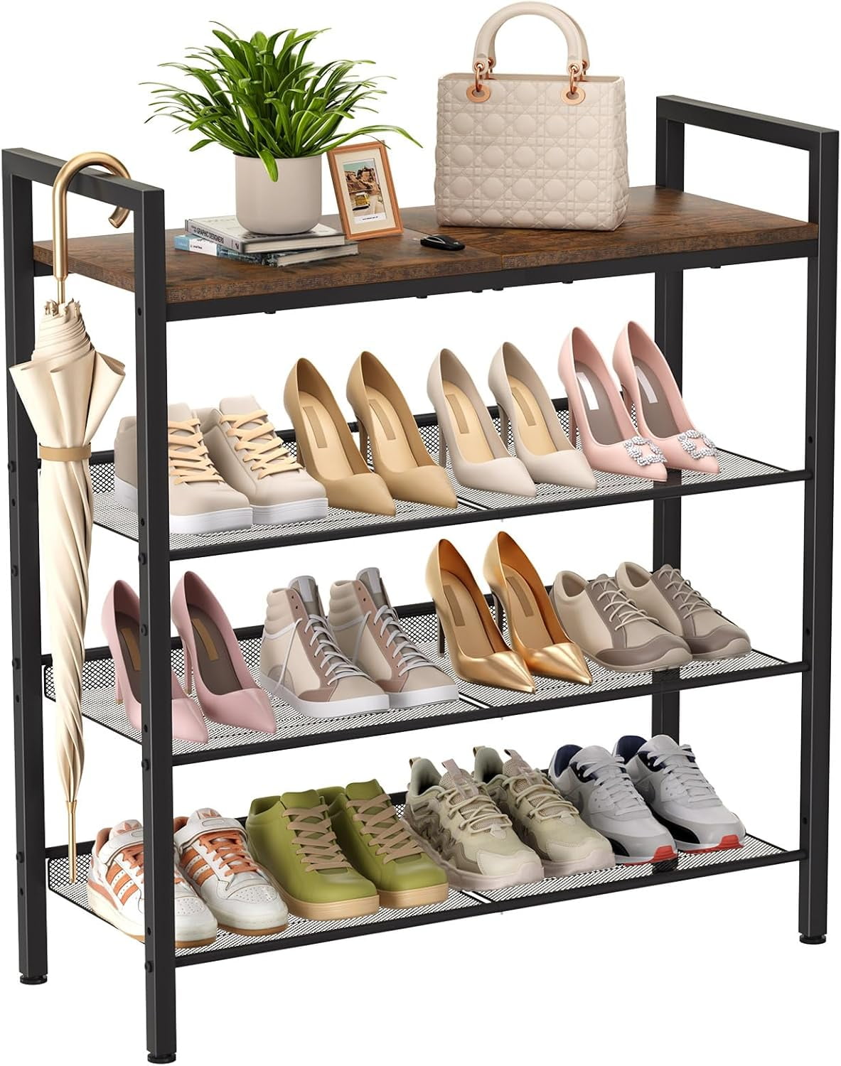 Shoe Rack for Front Door Entrance, 4 Tier Shoe Rack for Entryway, 12-16 ...
