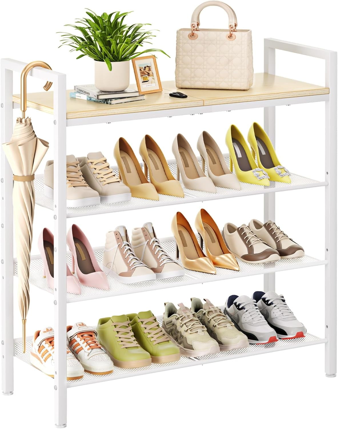 Shoe Rack for Front Door Entrance, 4 Tier Shoe Rack for Entryway, 12-16 ...