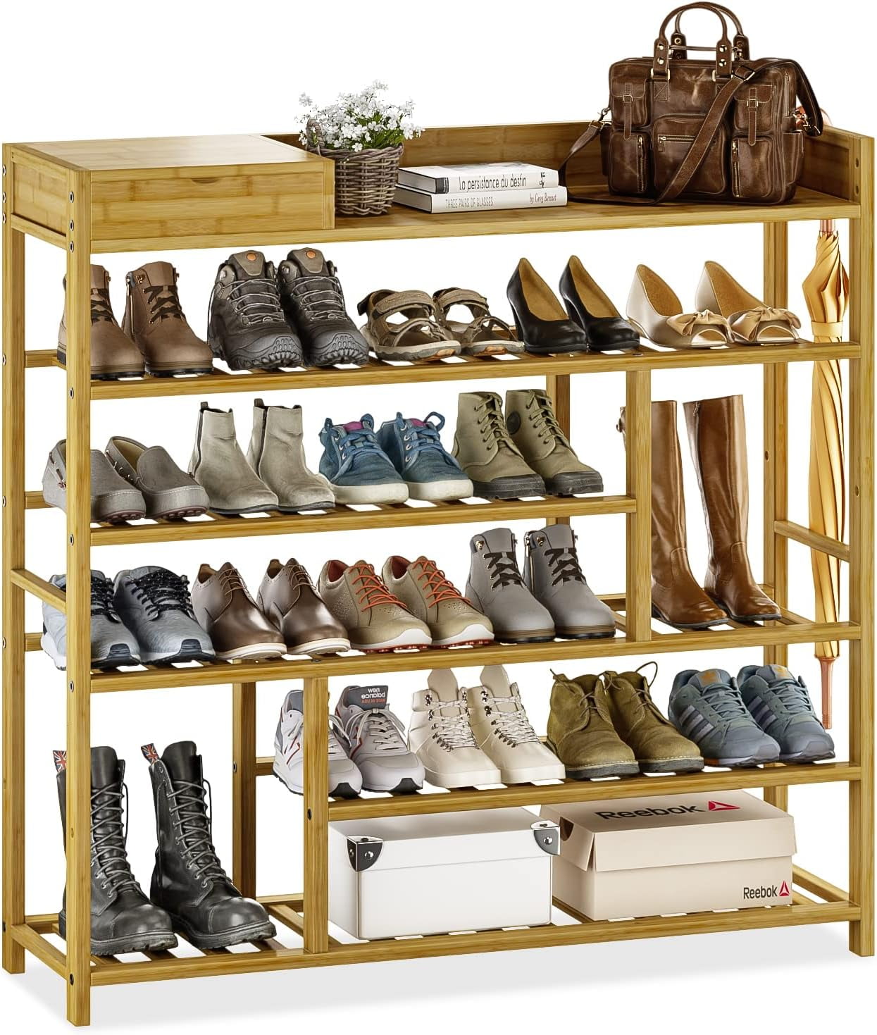 Shoe Rack for Front Door Entrance Bamboo Shoe Organizer with Storage ...