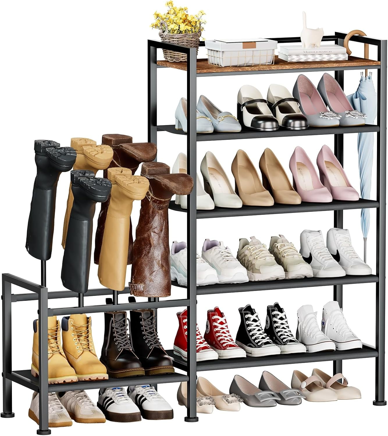 Shoe Rack Org and Storage - 5 Tier Metal Shoe Rack with Boot Storage ...