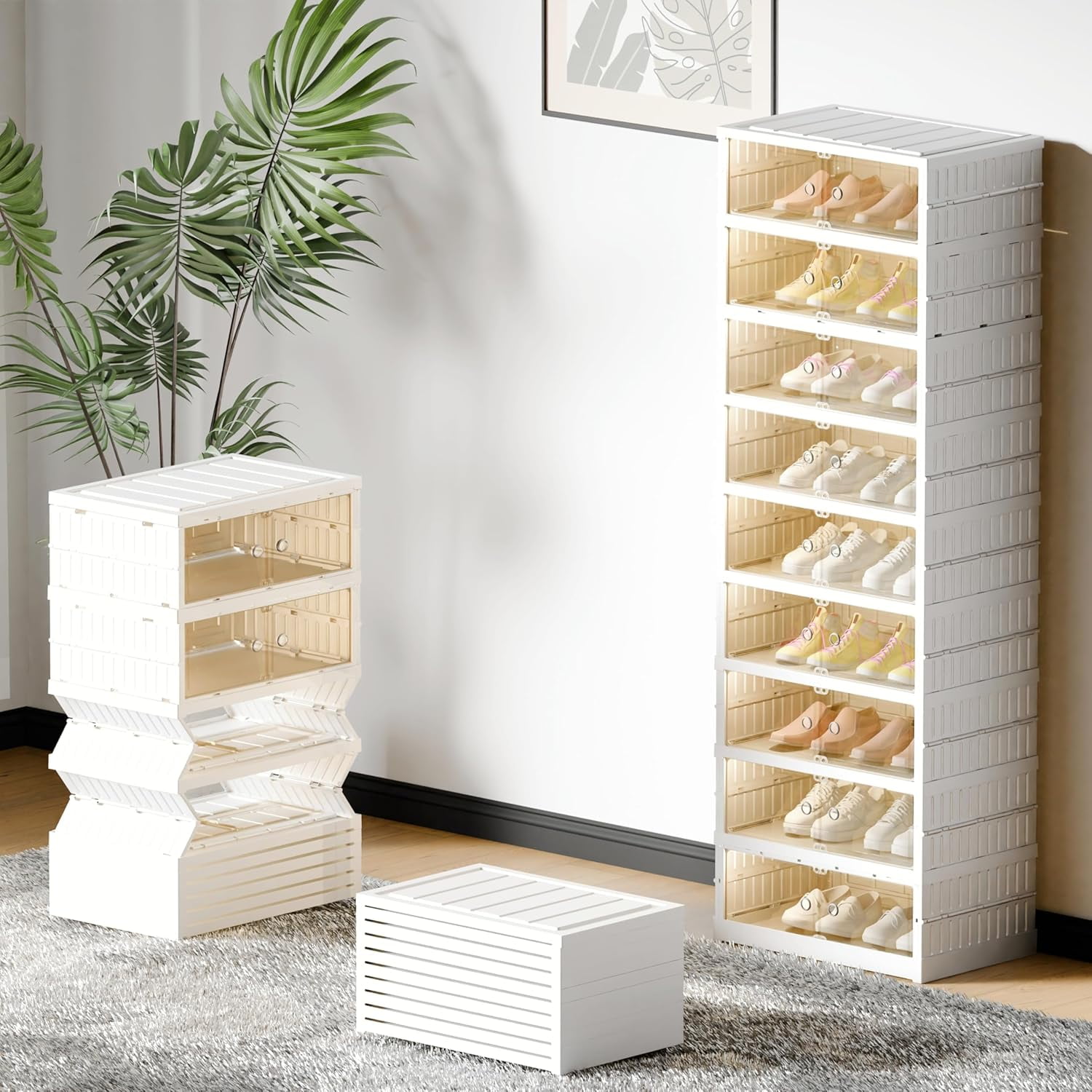 Shoe Rack Org Storage Box 9 Tiers-18 Pairs, Portable Folding Shoe Rack ...