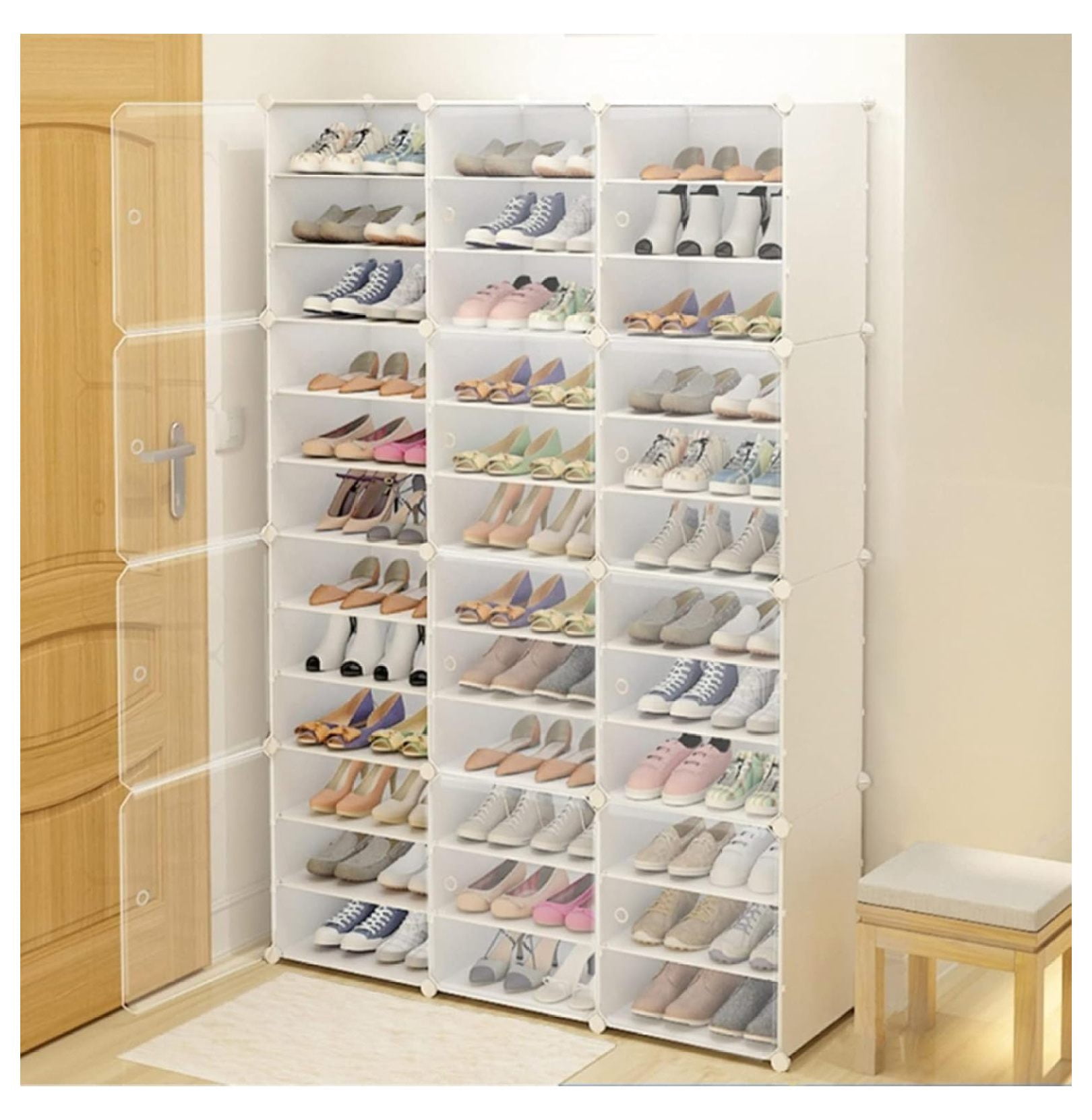 Shoe Rack Organizer, 12-Tiers Stackable 72 Pairs DIY Plastic White Shoe ...
