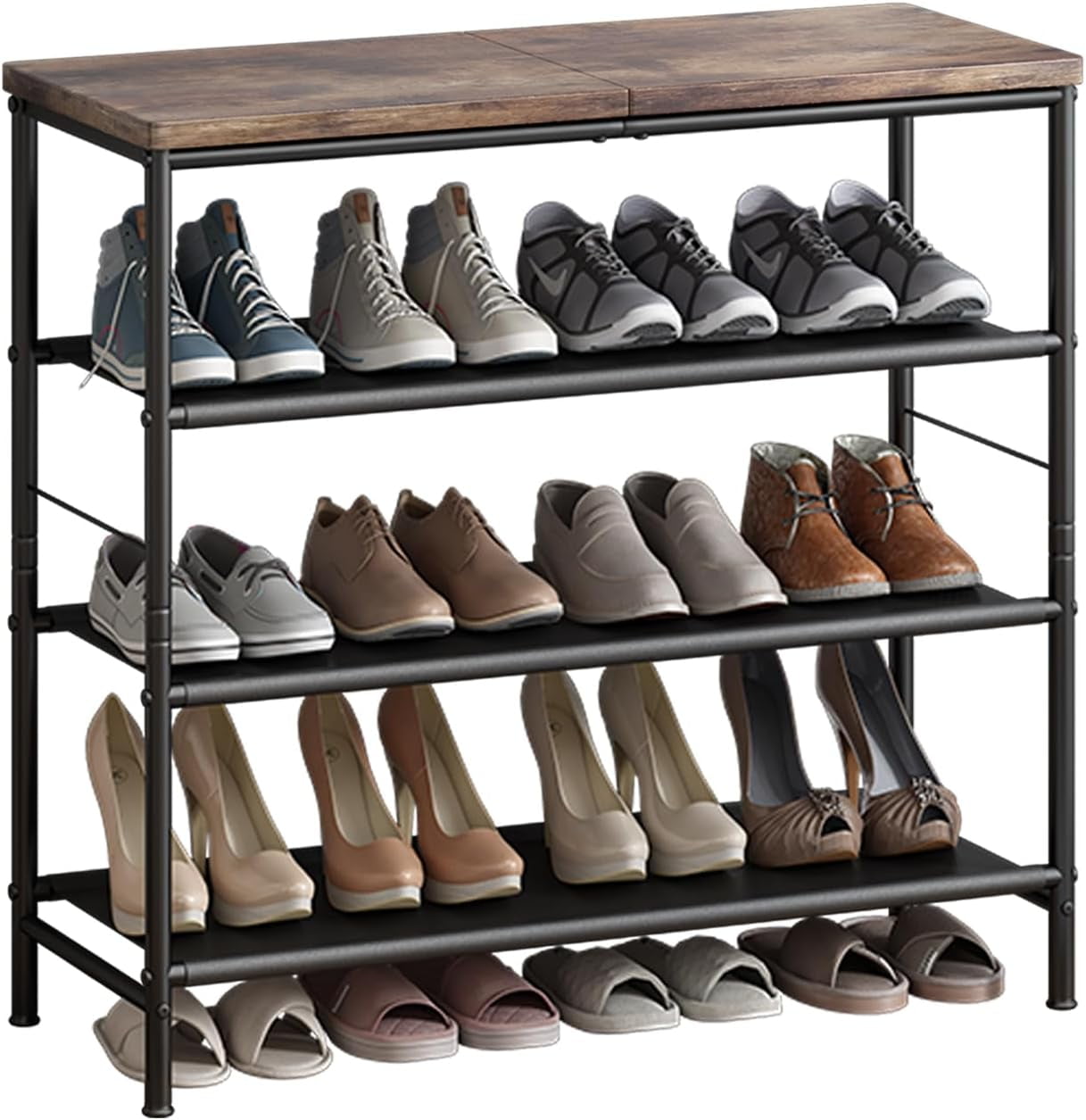 Shoe Rack Organizer 4 Tier Metal Organizer Shelf with Industrial MDF ...