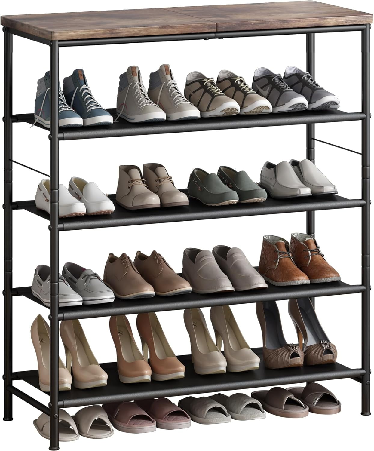 Shoe Rack Organizer 4 Tier Metal Organizer Shelf with Industrial MDF ...
