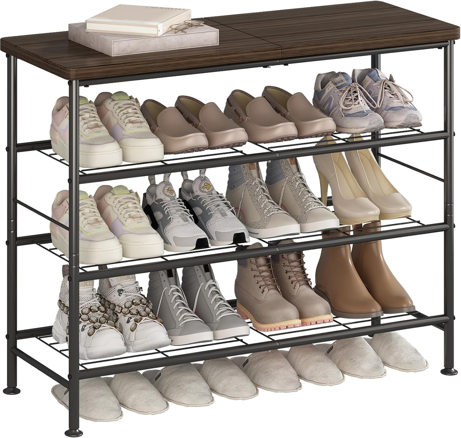 Shoe Rack Organizer 4 Tier for Closet Entryway Free Standing Metal ...