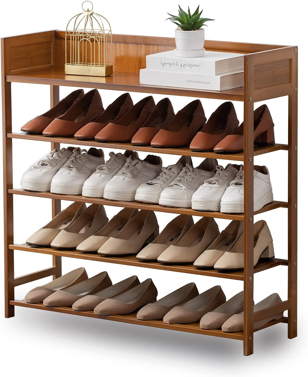 Shoe Rack Organizer, 5 Tier Bamboo Shoe Rack for Entryway, Front Door ...