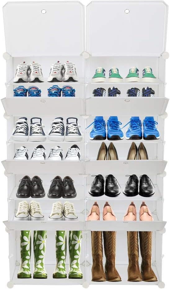 Shoe Rack Organizer, 8 Cube 7 Tier Covered Shoe Storage Cabinet 28 ...