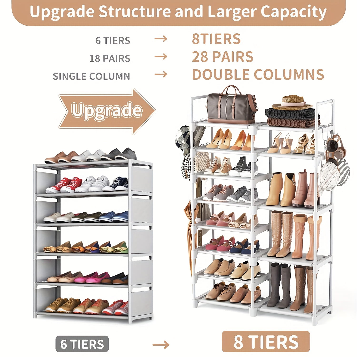 Shoe Rack Organizer, 8-Tier Metal Shoe Rack for Closet Entryway Garage ...