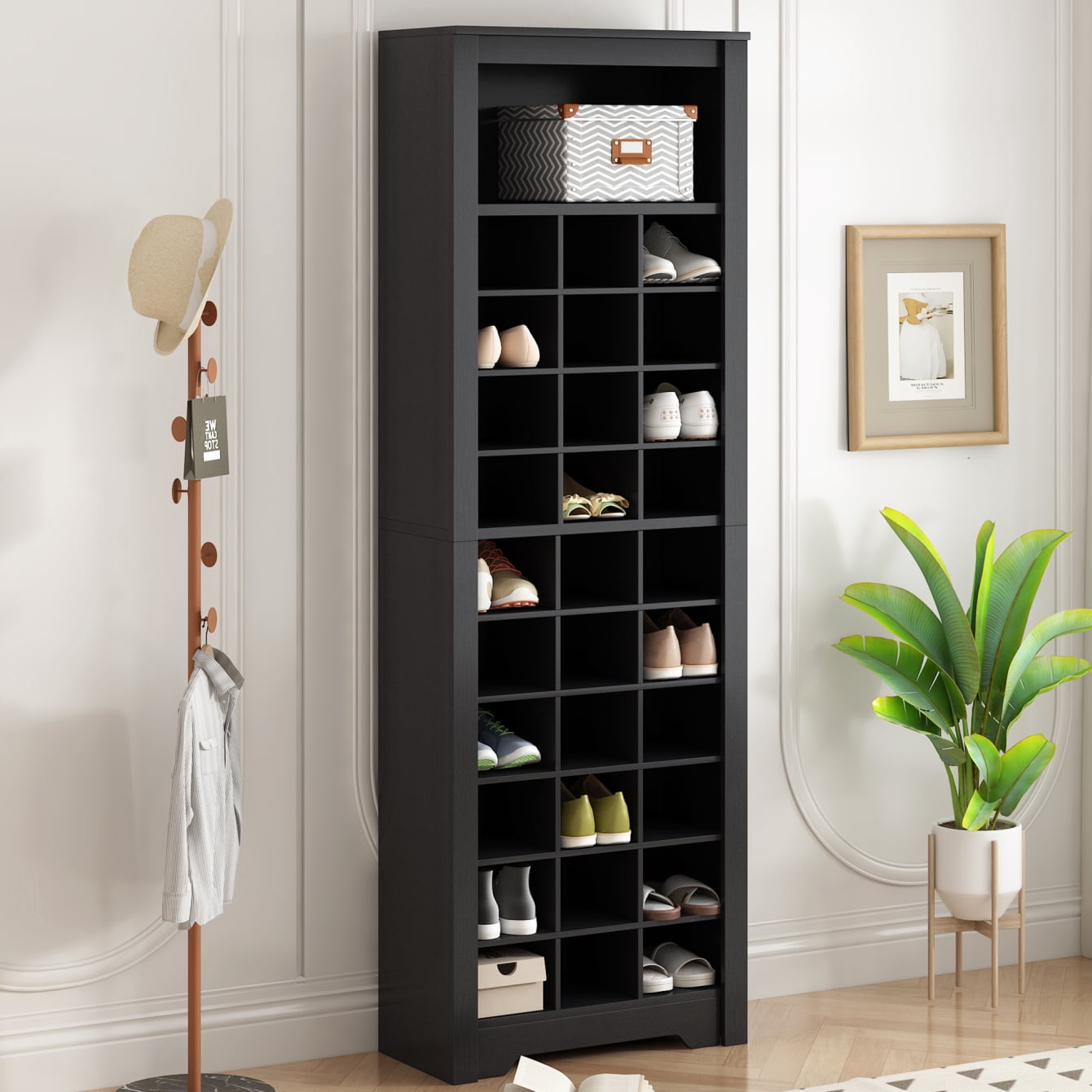 Shoe Cabinet, Large Tall Shoes Storage Shelves with 30 Cubbies ...