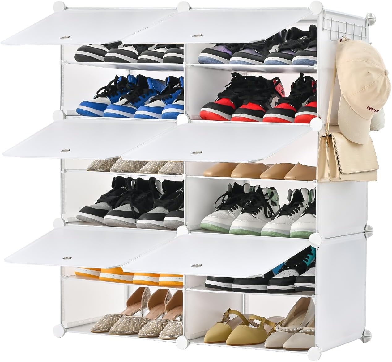 Shoe Rack，Shoe Organizer with Doors，24 Pair Plastic Shoe Storage ...