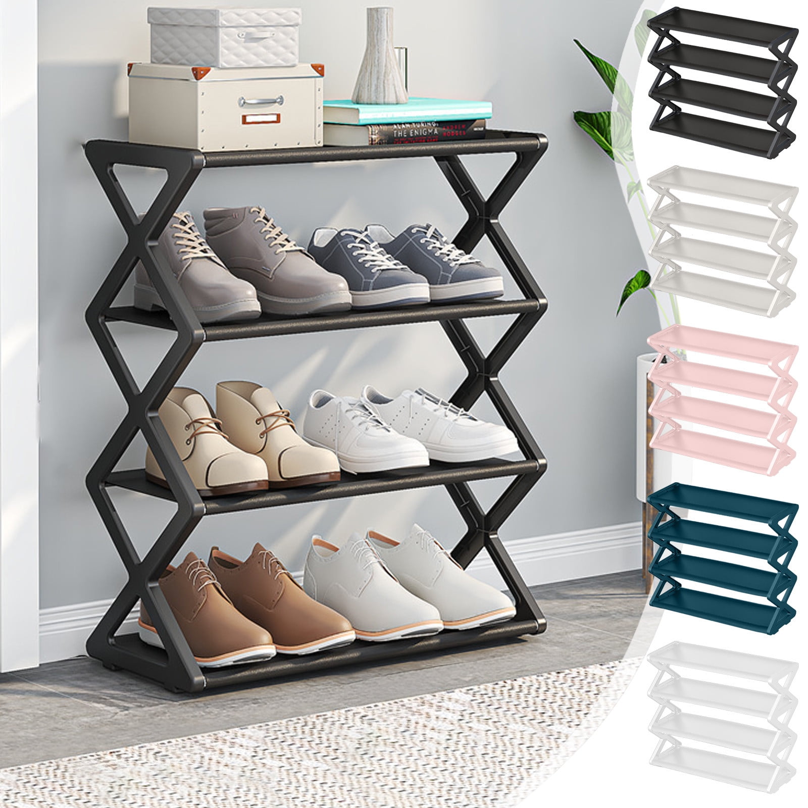 Shoe Rack,Shoe Rack for Closet,4-Tier Stackable Small Shoe Rack ...
