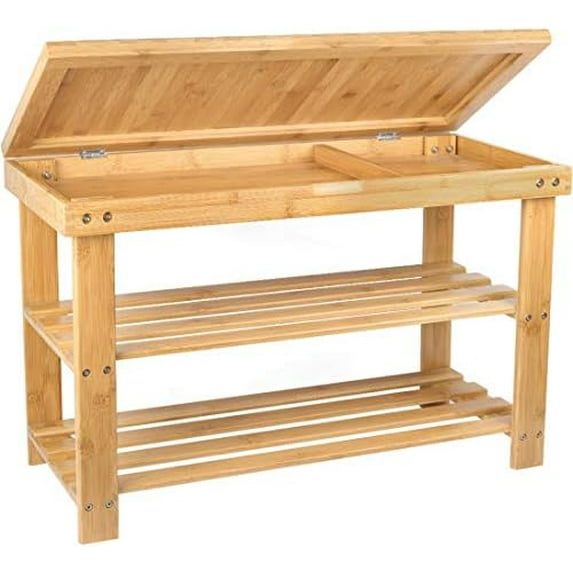 Shoe Rack Storage Bench Bamboo Organizer Entryway Organizing Shelf with ...