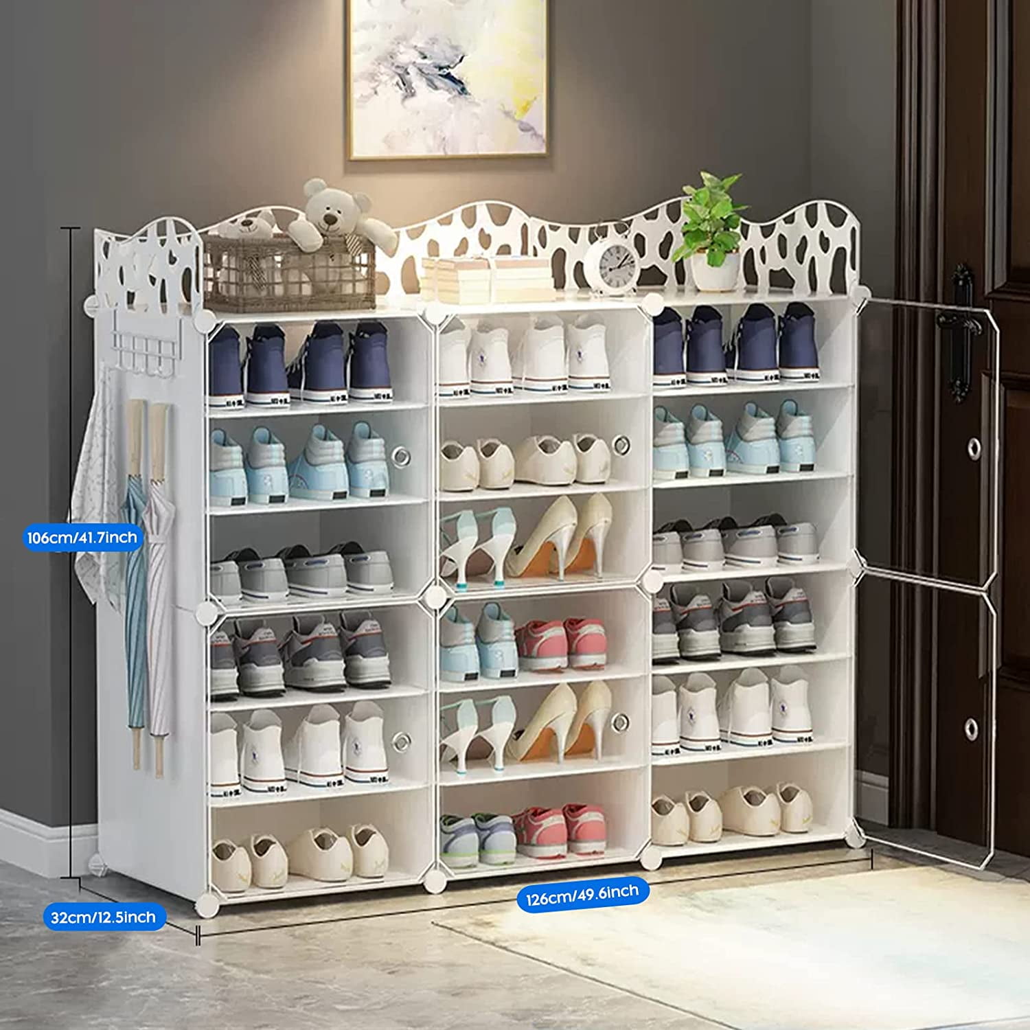 Shoe Rack Storage Cabinet with Doors, key Holders, Expandable Standing ...