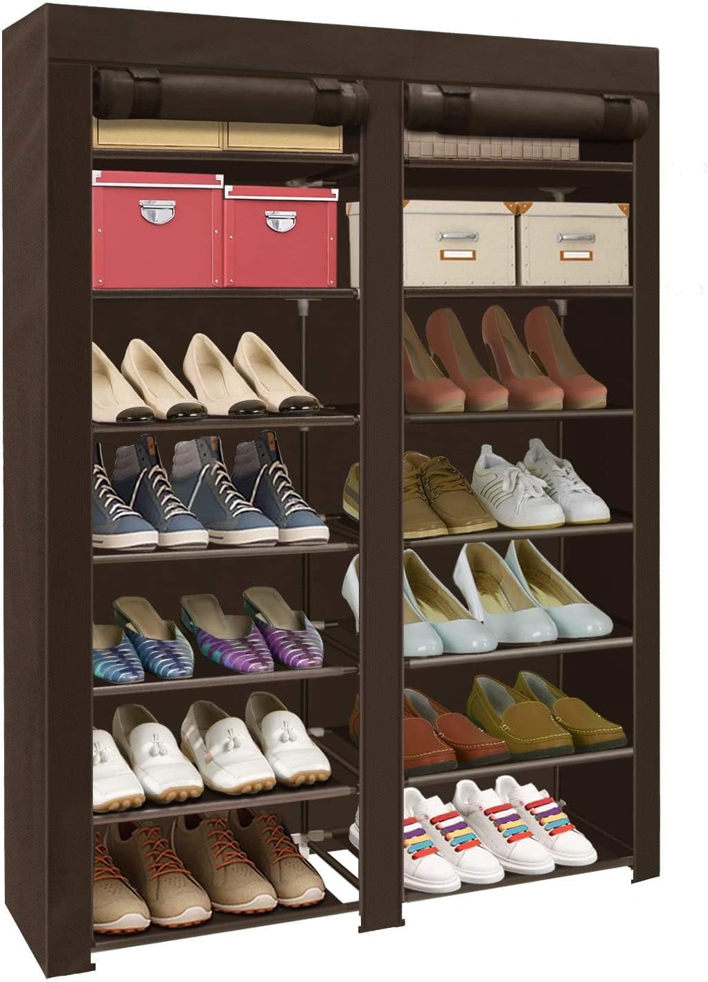 Shoe Rack Storage Organizer, 28 Pairs Portable Double Row Shoe Rack ...