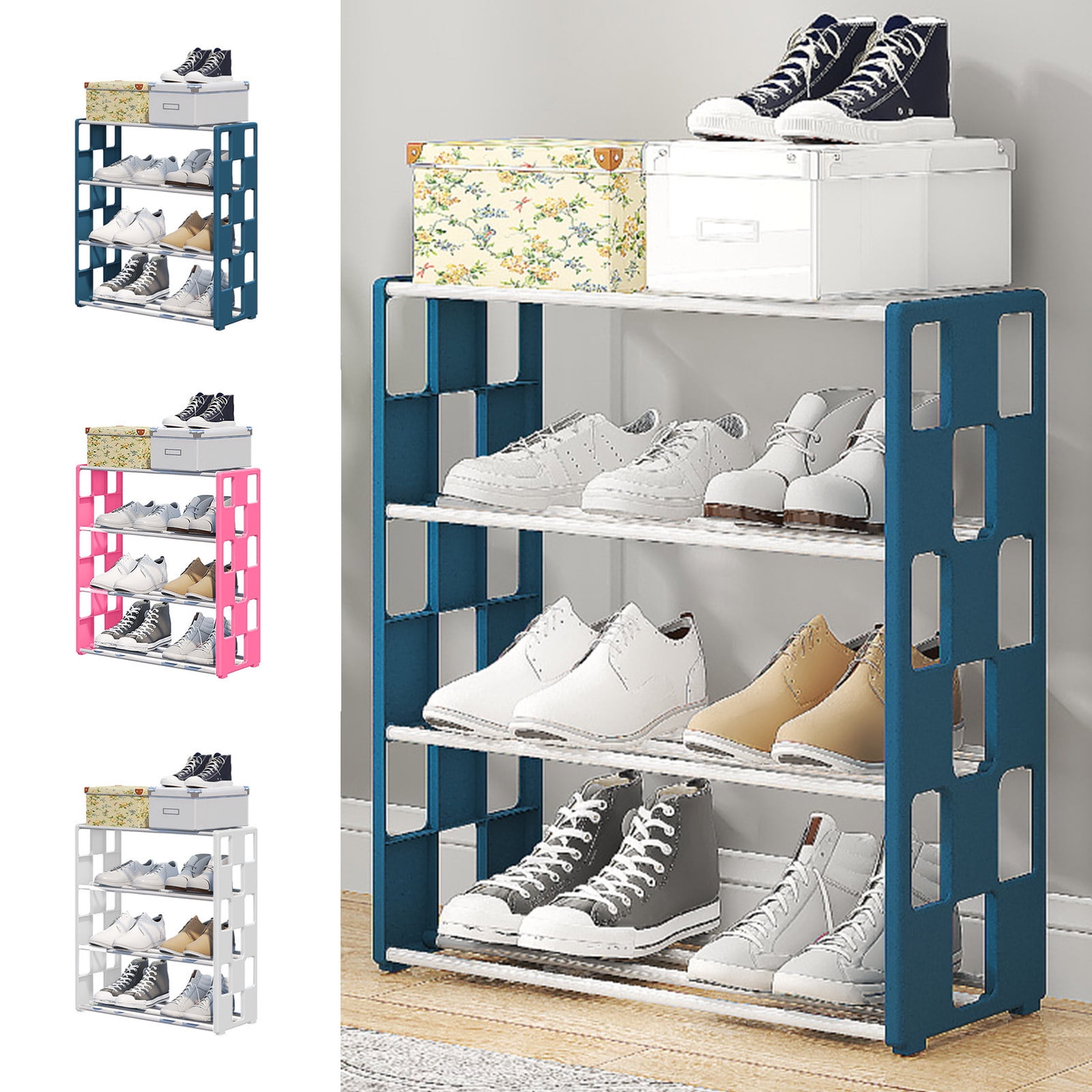 Shoe Rack Storage Organizer | 4 Tiers Metal Shelves | Polypropylene ...