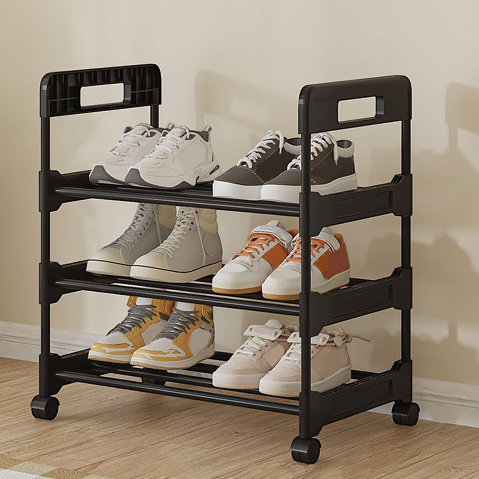 Shoe Rack With Wheels Movable Shoe Rack Organizer Three Tier Shoe ...