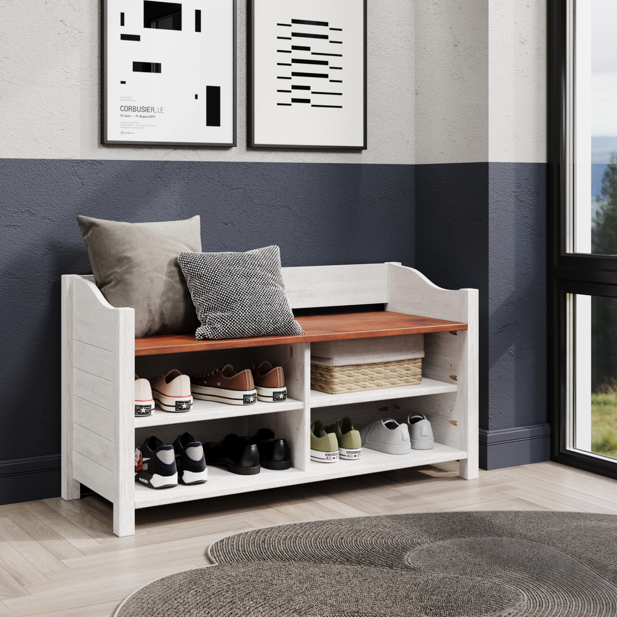 Shoe Rack and Bench White Distressed | Furniture Dash - Walmart.com