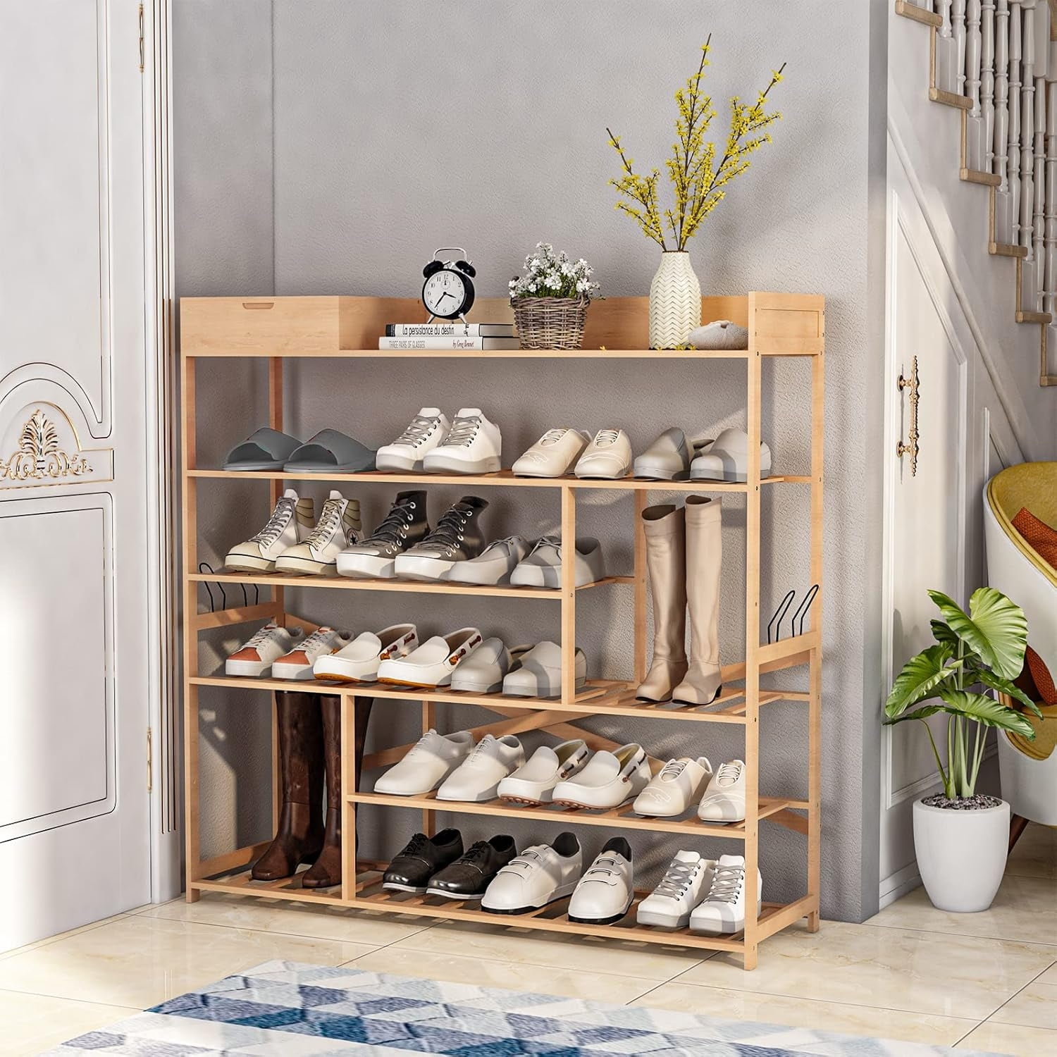 Shoe Rack for Entryway 6-Tier Solid Wood Shoe Rack with and Removable ...