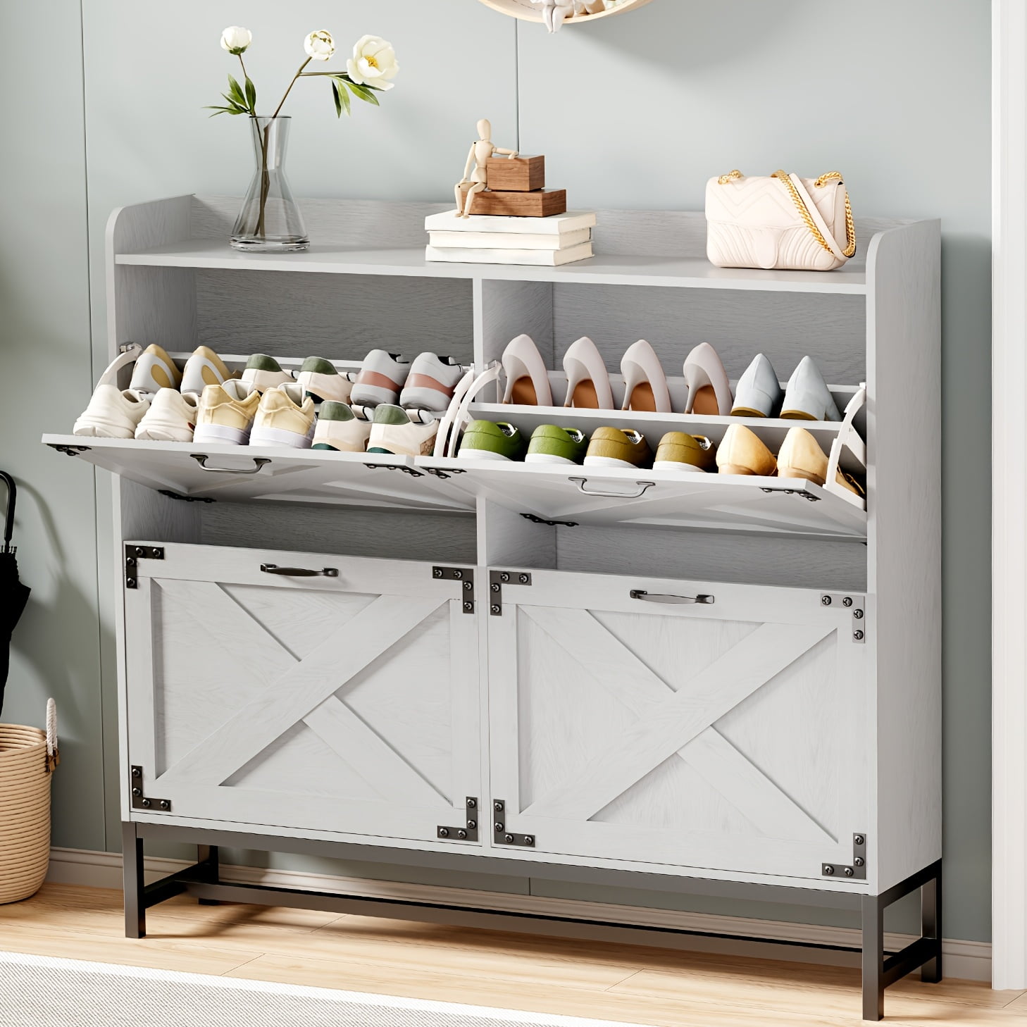 Shoe Racks: Shoe Storage Organizer with 2 Flip Drawers, Compact Cabinet ...