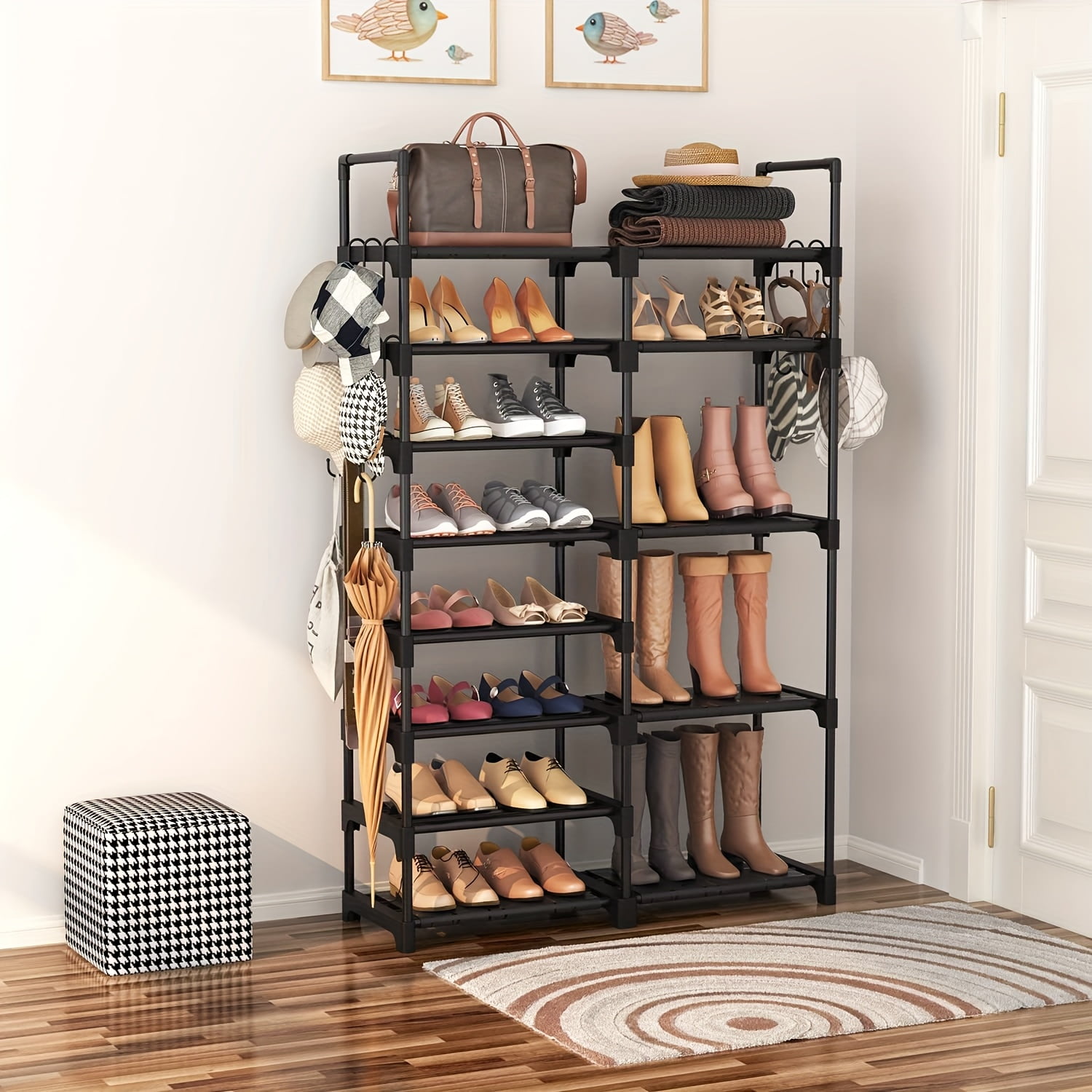 Shoe Racks Wide Shoe Organizers Shoe Cabinet with 15Hooks, 8 Tier Shoe ...