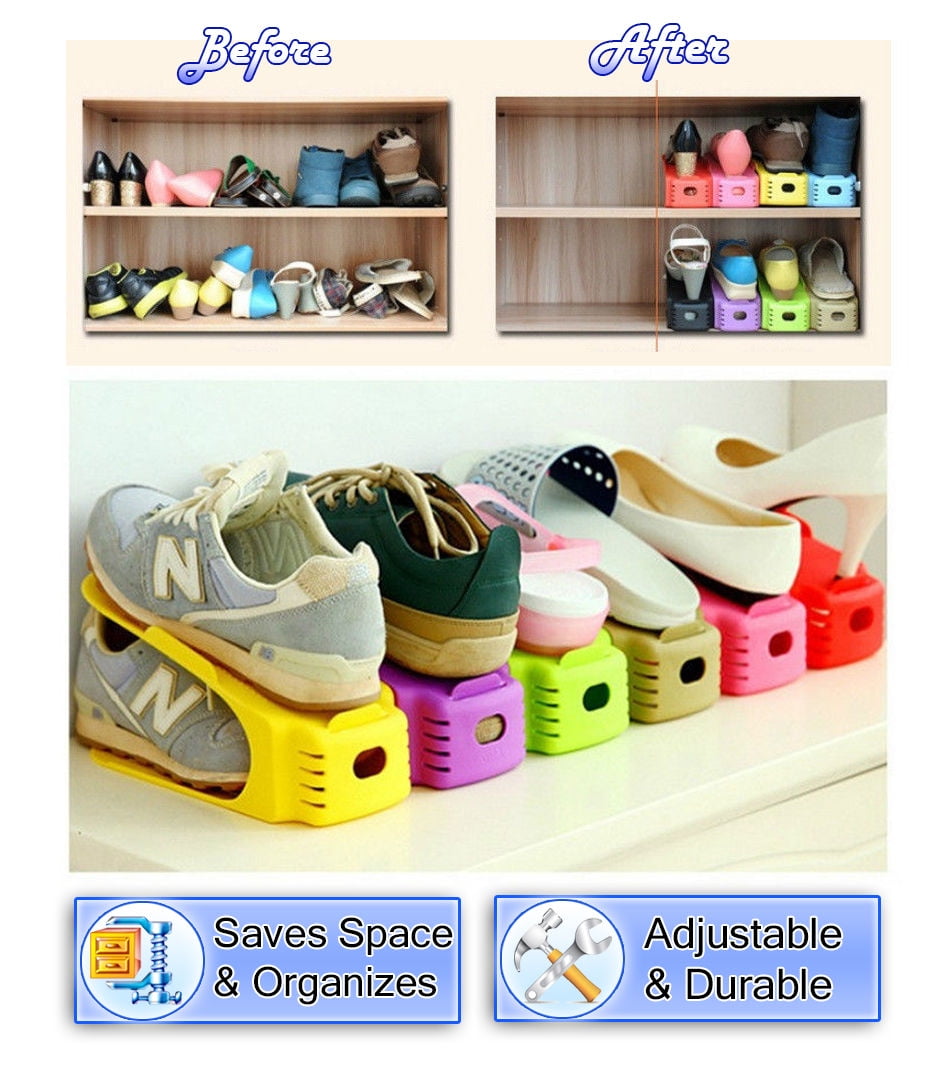 Shoe Slot Space Saving Organizer - Shoe Shelf Rack Double Storage ...