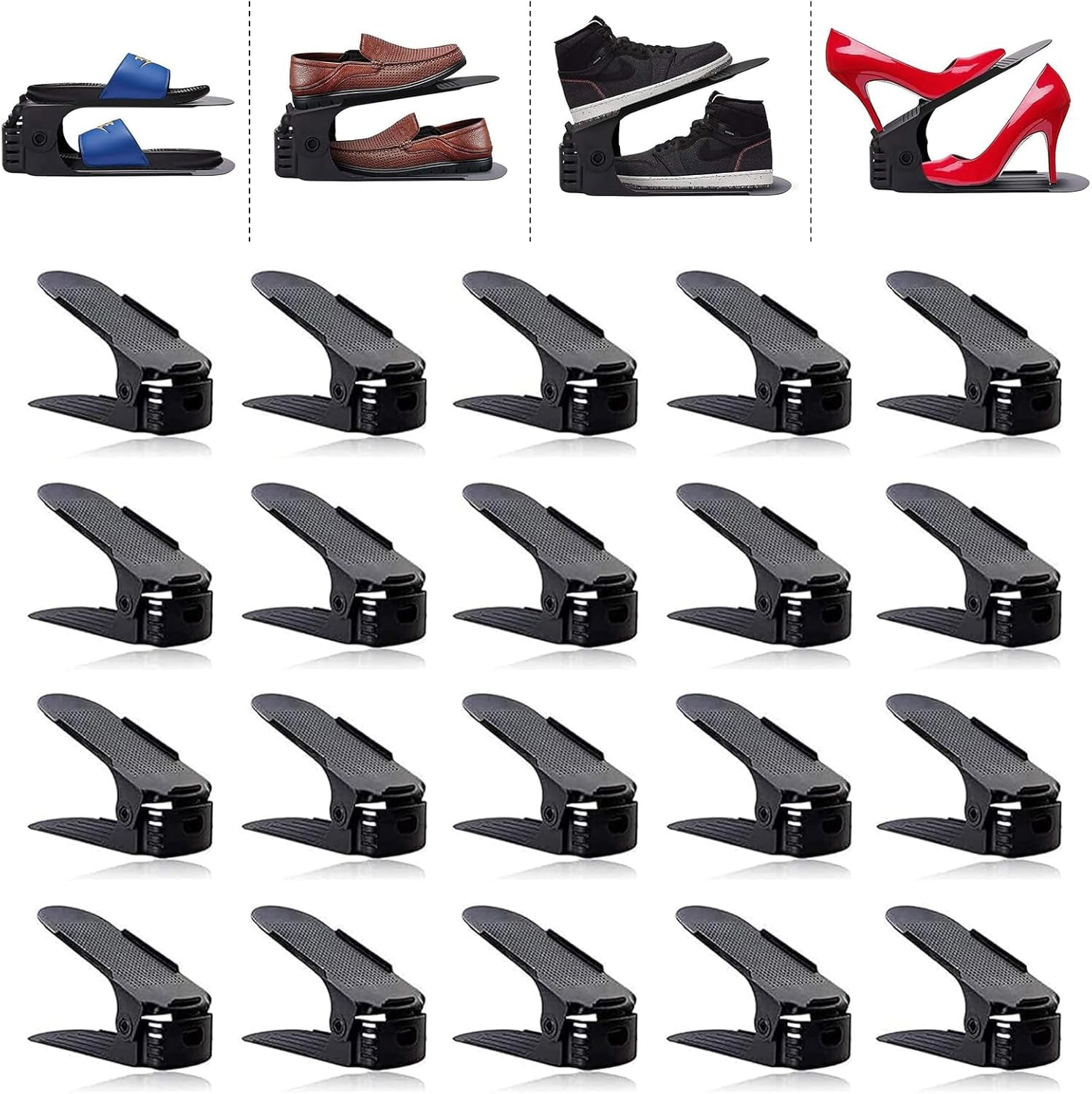 Shoe Slots Organizer 20 Pack, Adjustable Shoe Stacker Space Savers 50% ...