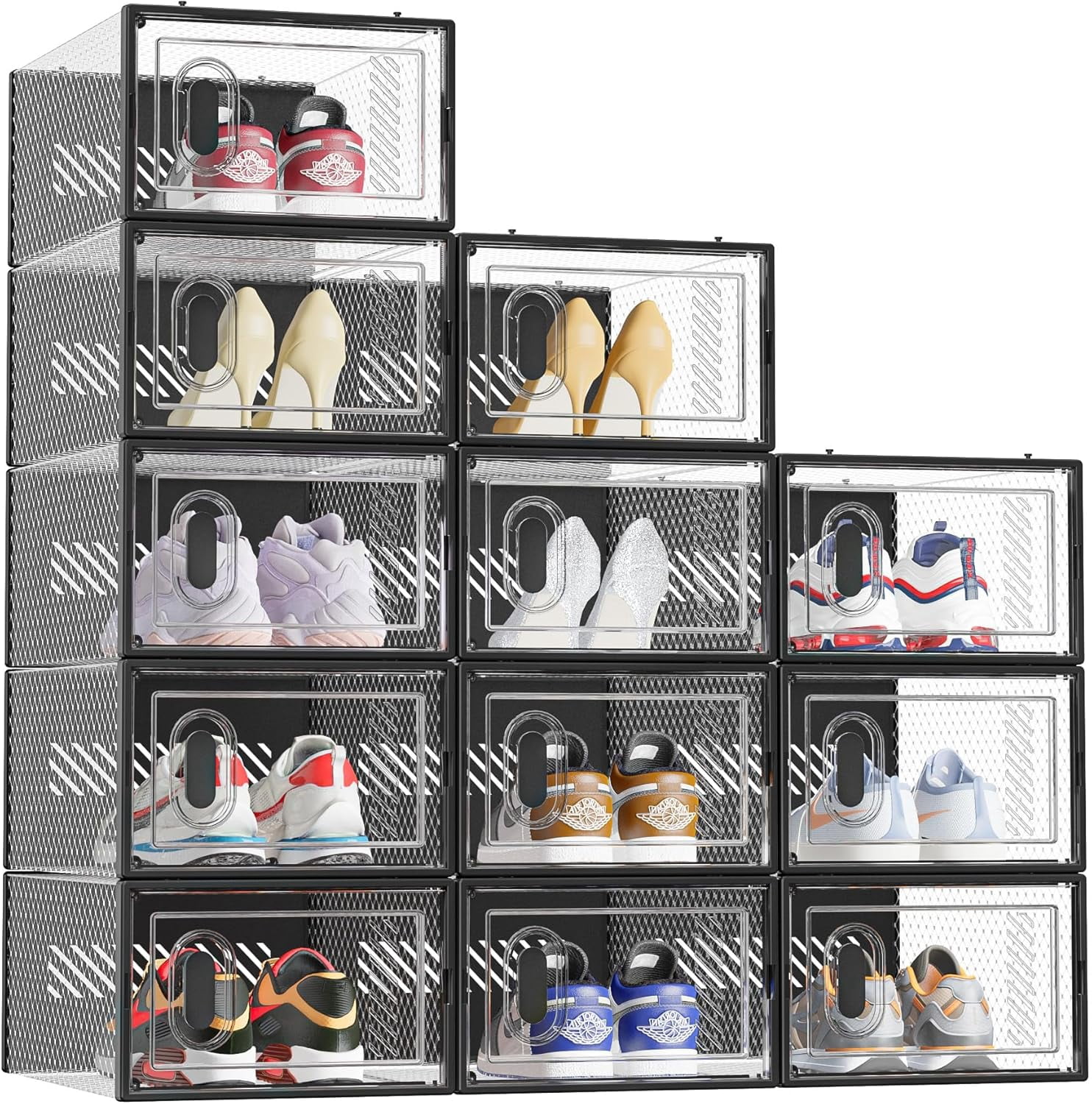 Shoe Storage, 12 Pack Shoe Organizer for Closet, Shoe Boxes Clear ...