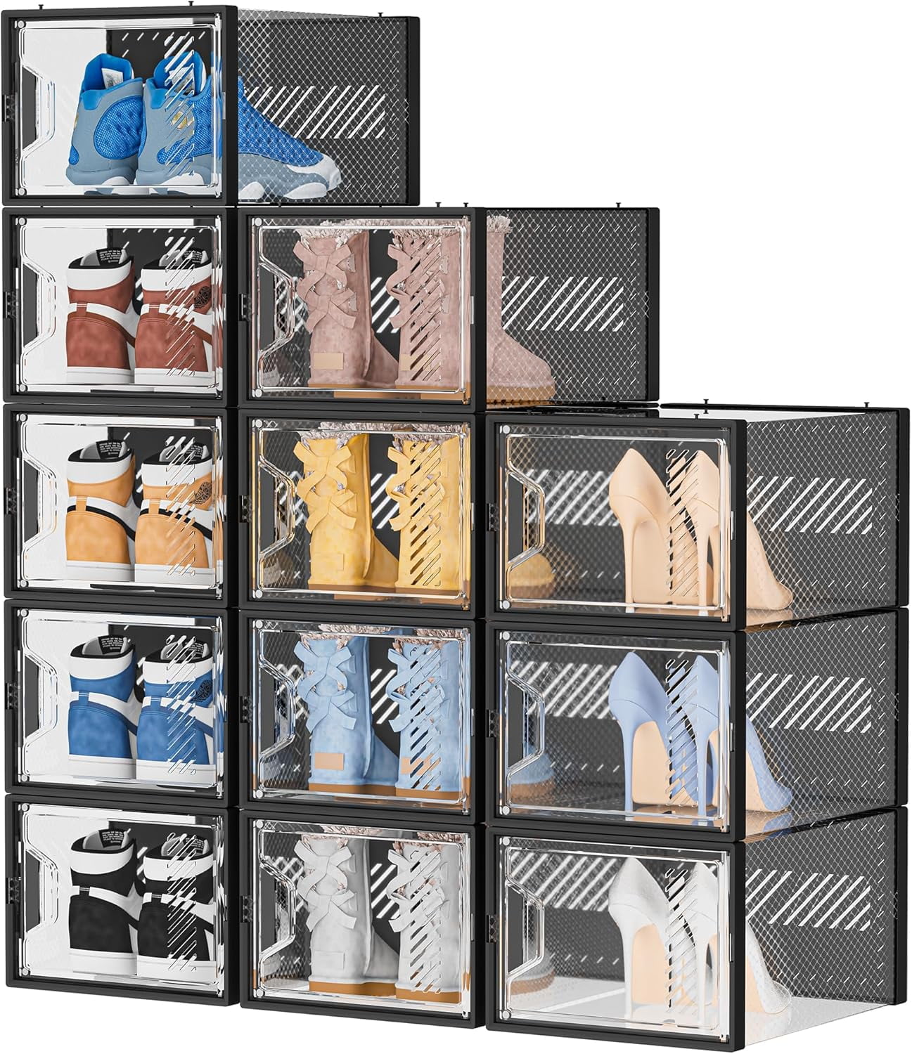 Shoe Storage, 12 Pack X-Large Shoe Organizer for Closet, Shoe Boxes ...
