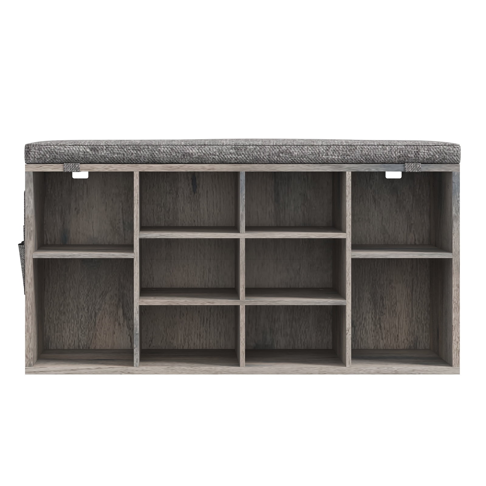 Shoe Storage Bench, 10 Cubbies Shoe Bench with Cushion and Side Pocket ...