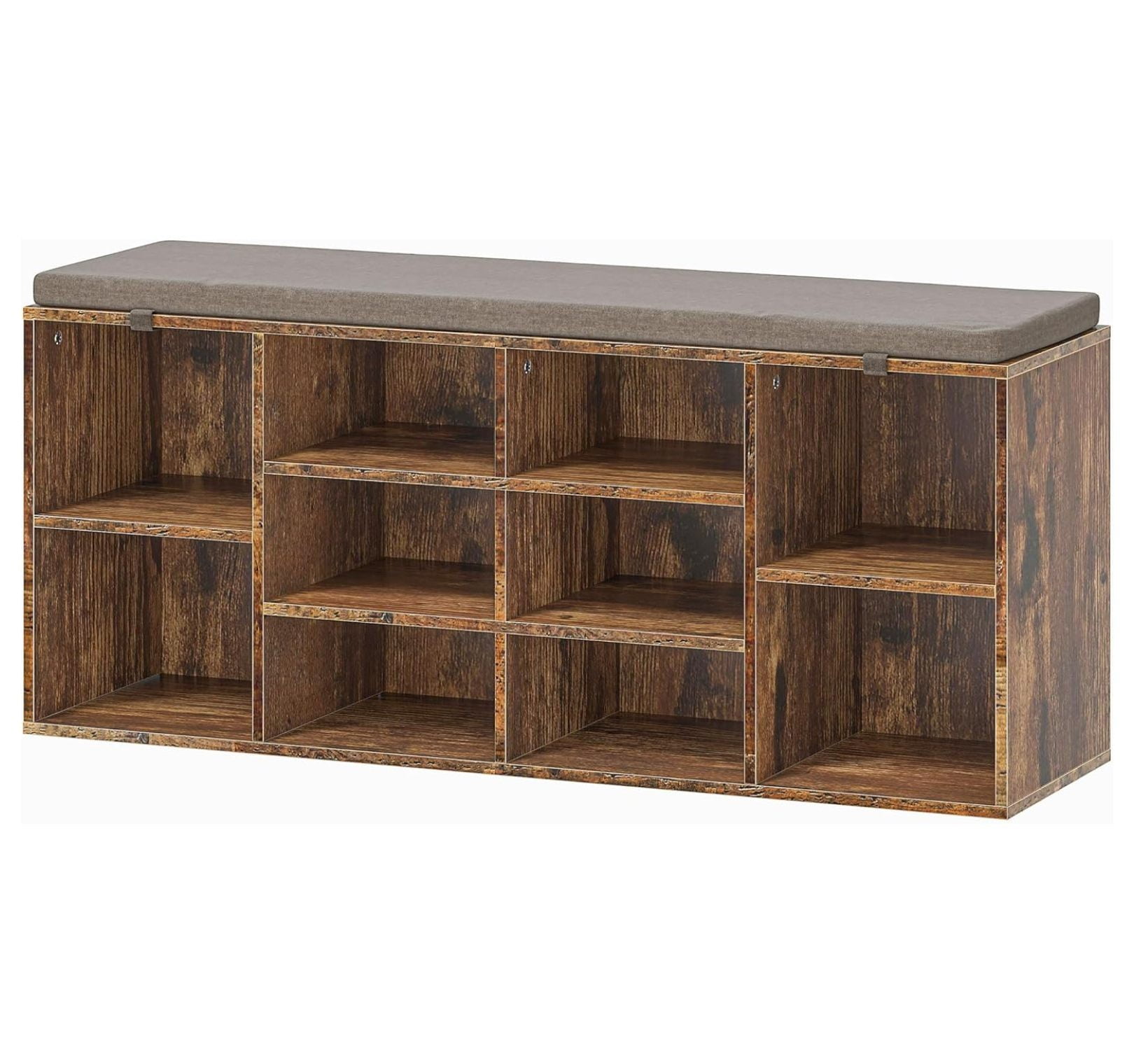 Shoe Storage Bench, 10 Cubbies Shoe Rack Bench with Padded Seat, Space ...