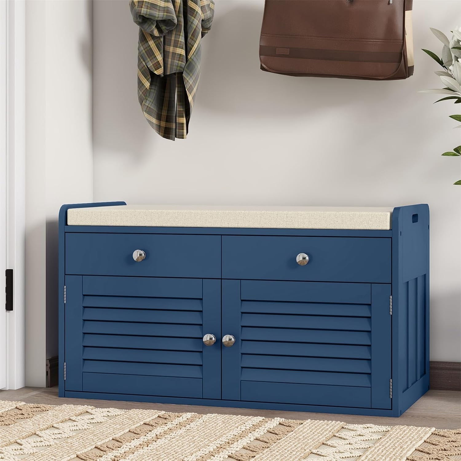 Shoe Storage Bench with 2 Drawers & 2 Door Cabinet, Entryway Bench with ...