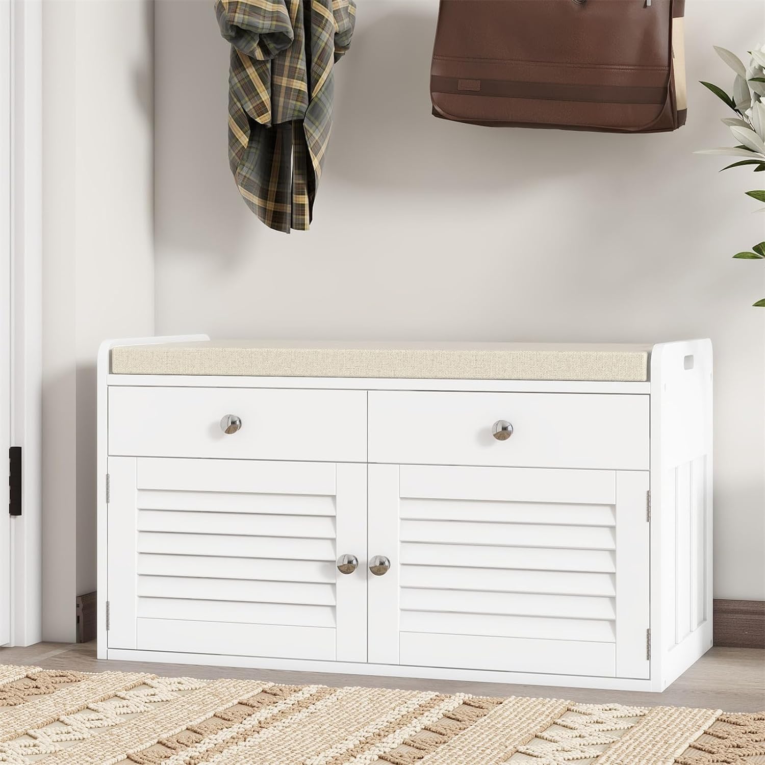 Shoe Storage Bench with 2 Drawers & 2 Door Cabinet, Entryway Bench with ...