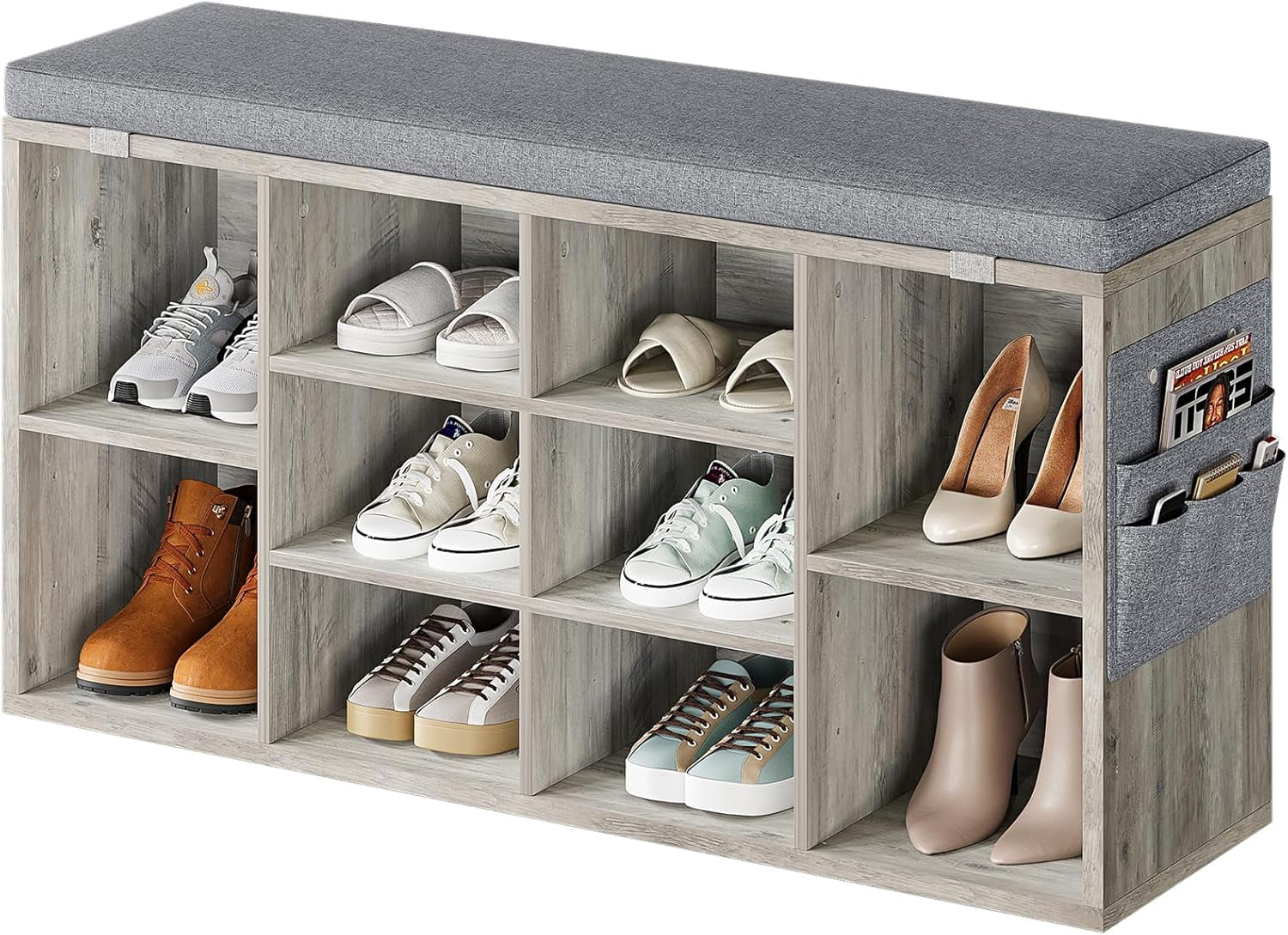 Shoe Storage Bench Cubby Organizer, Shoe Rack Bench with Removable ...