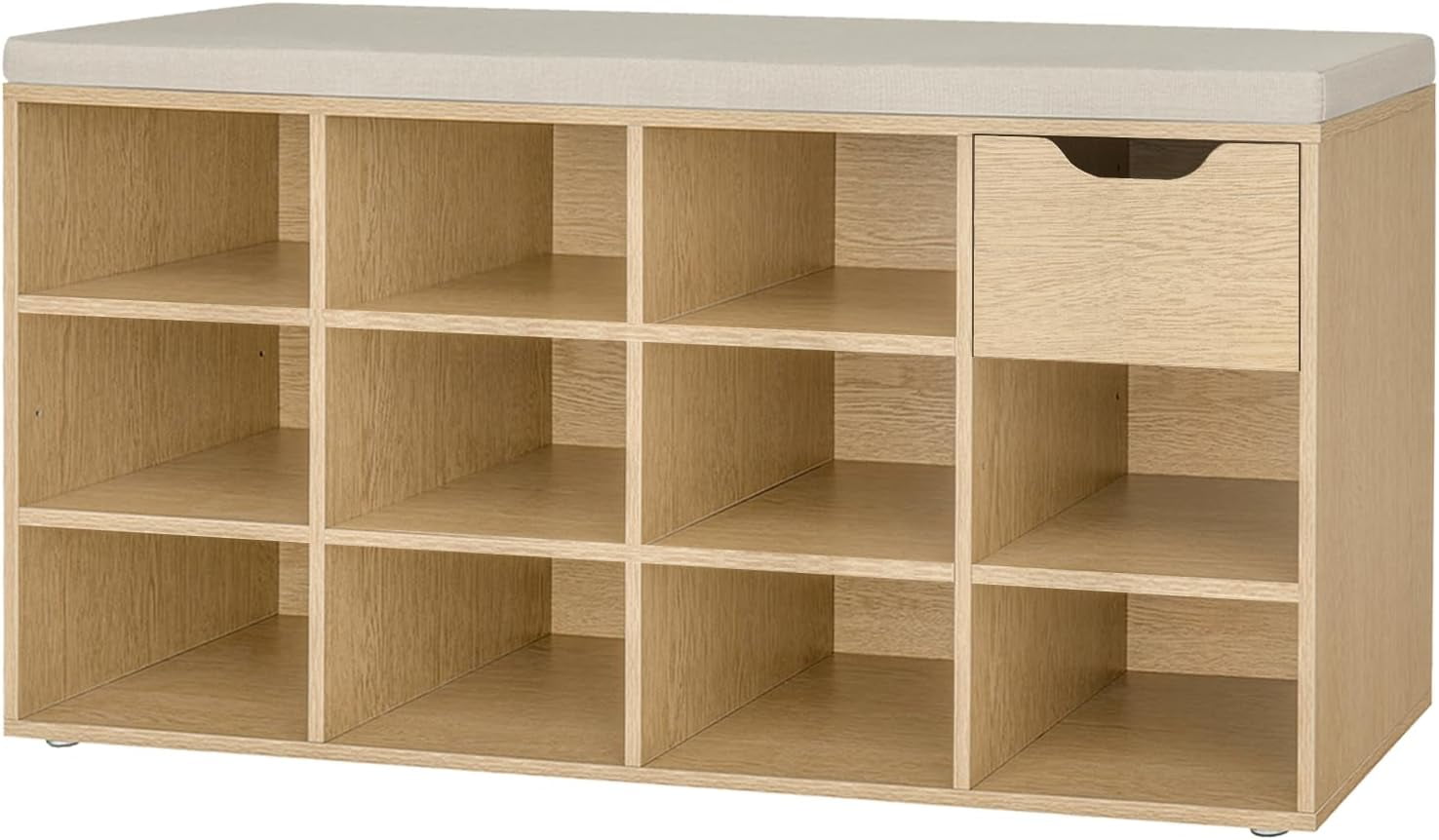Shoe Storage Bench with Cushion, 11- Cubby Entryway Bench with Drawer ...