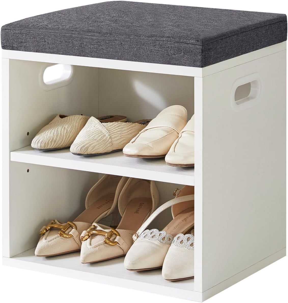 Shoe Storage Bench with Cushion, 2 Tier Shoe Rack with Padded Seat ...