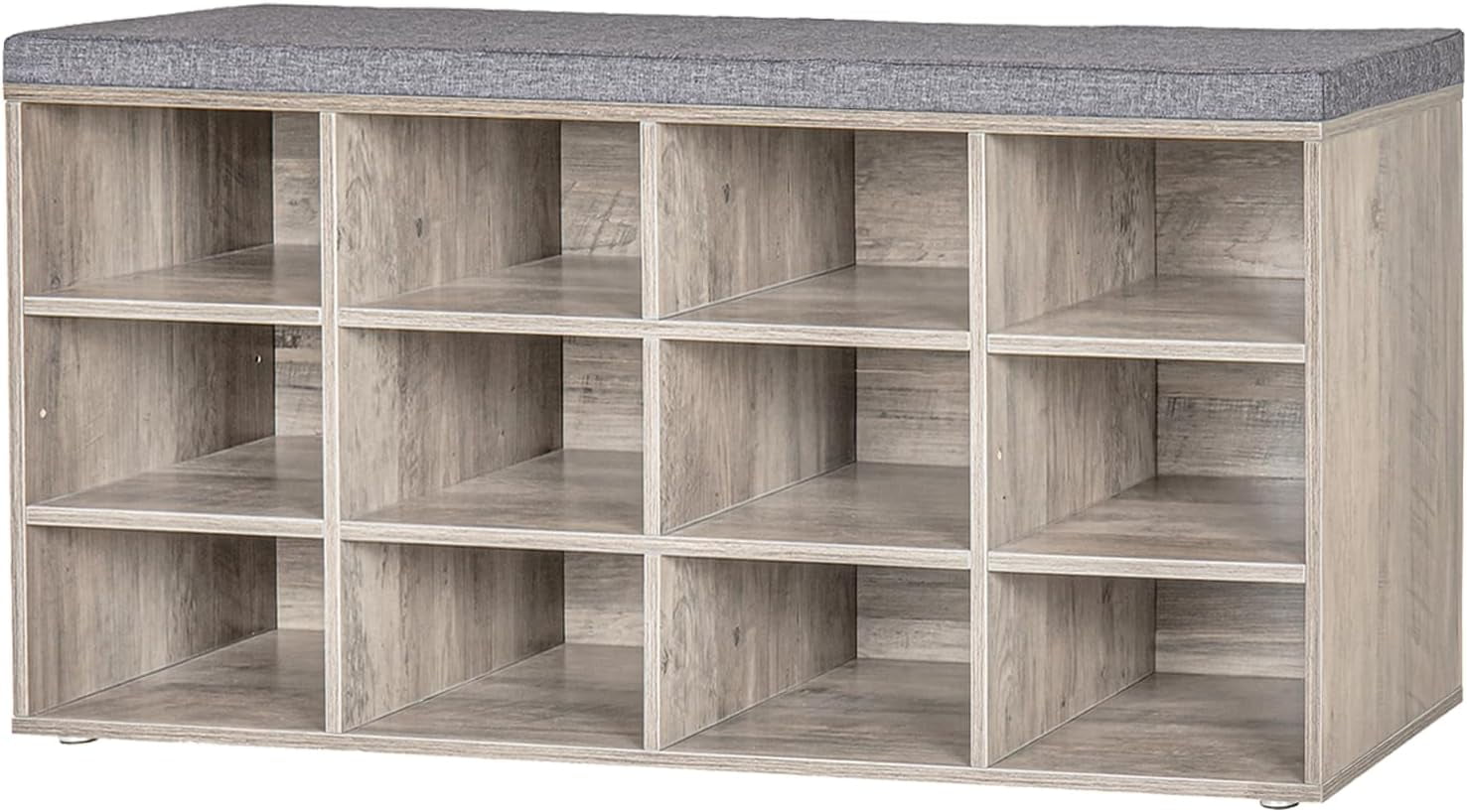 Shoe Storage Bench with Cushion, Cubby Rack with 12 Cubbies, Adjustable ...