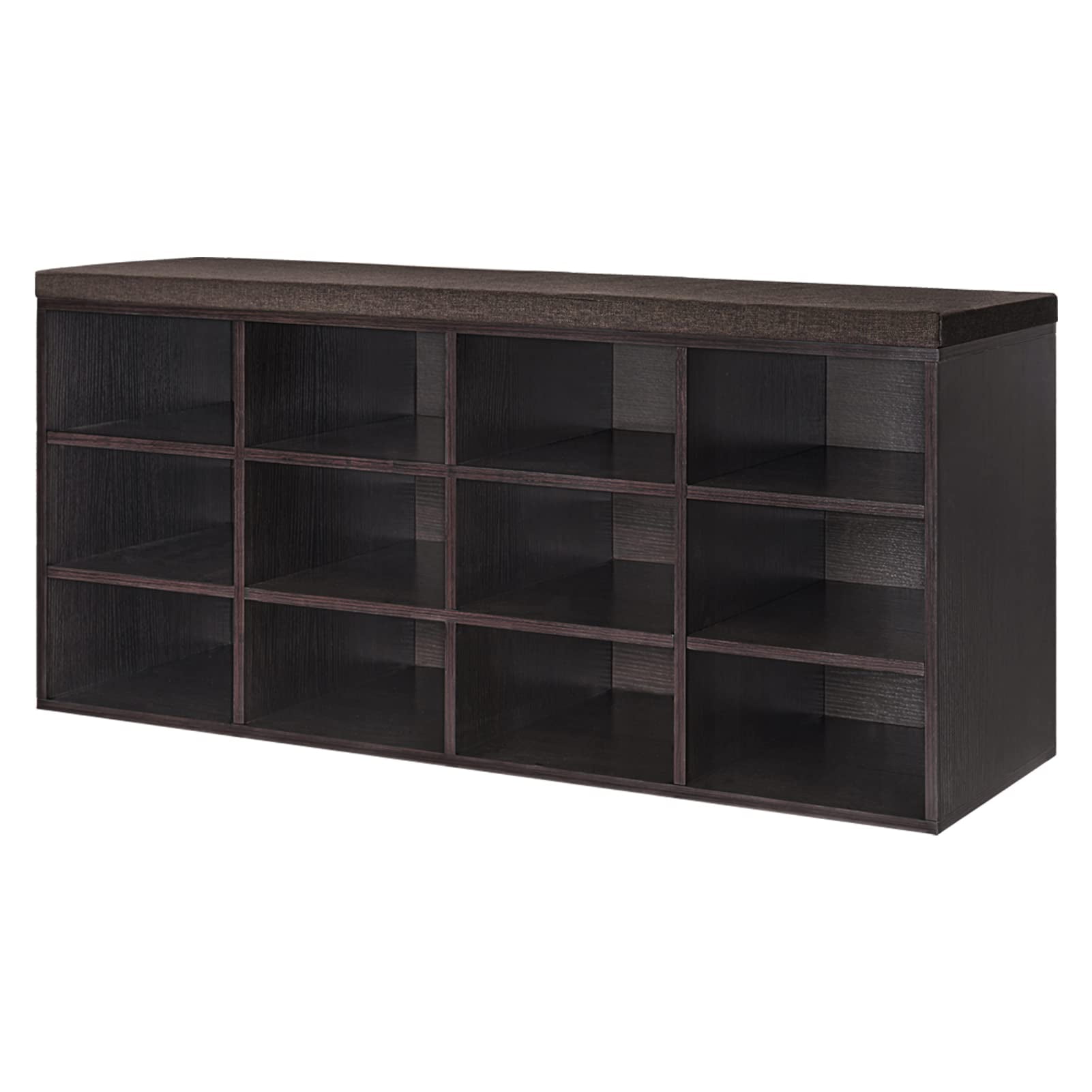 Shoe Storage Bench with Cushion, Cubby Shoe Rack with 12 Cubbies ...