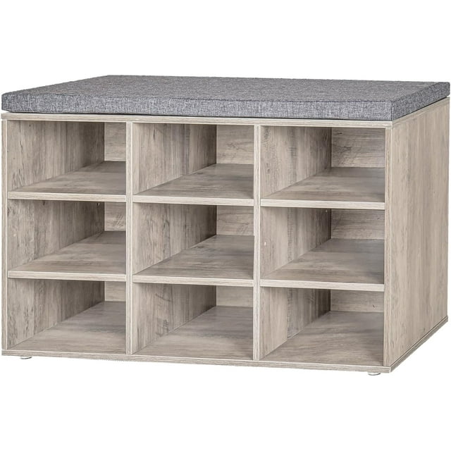 Shoe Storage Bench with Cushion, Cubby Rack with 9 Cubbies, Adjustable ...
