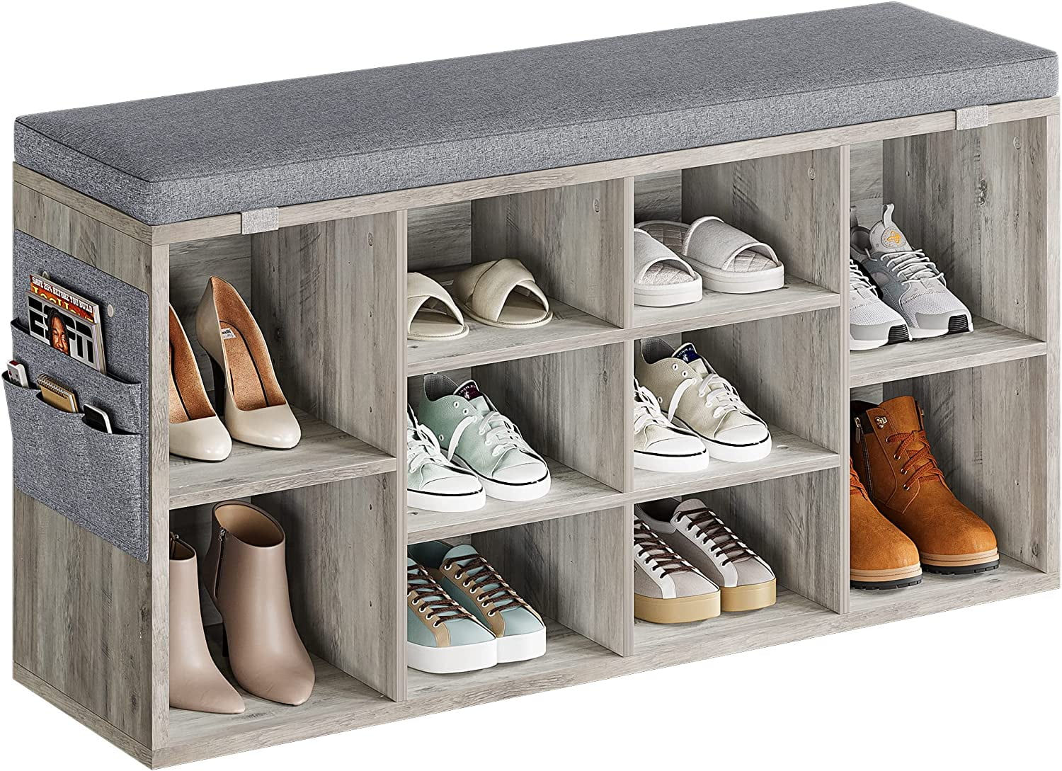 Shoe Storage Bench with Cushion, Cubby Seat Shoe Cabinet, Small Shoe ...