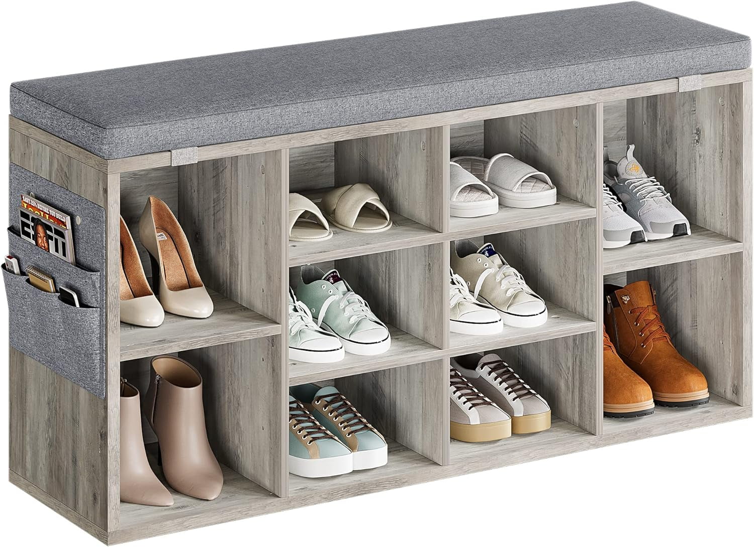 Shoe Storage Bench with Cushion, Cubby Seat Shoe Cabinet, Small Shoe ...
