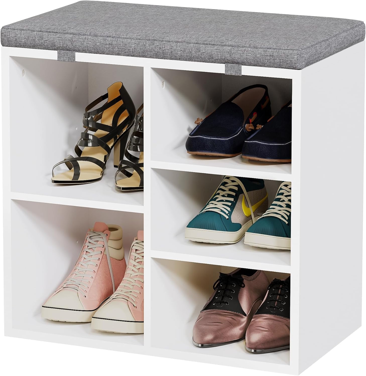 Shoe Storage Bench with Cushion, Cubby Seat Shoe Cabinet, Small Shoe ...