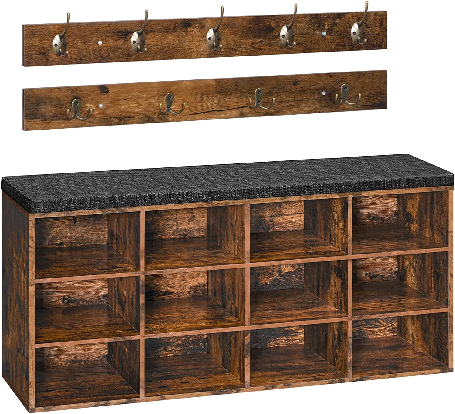 Shoe Storage Bench with Cushion, Entryway Bench, 39.4" Hall Tree, Coat ...